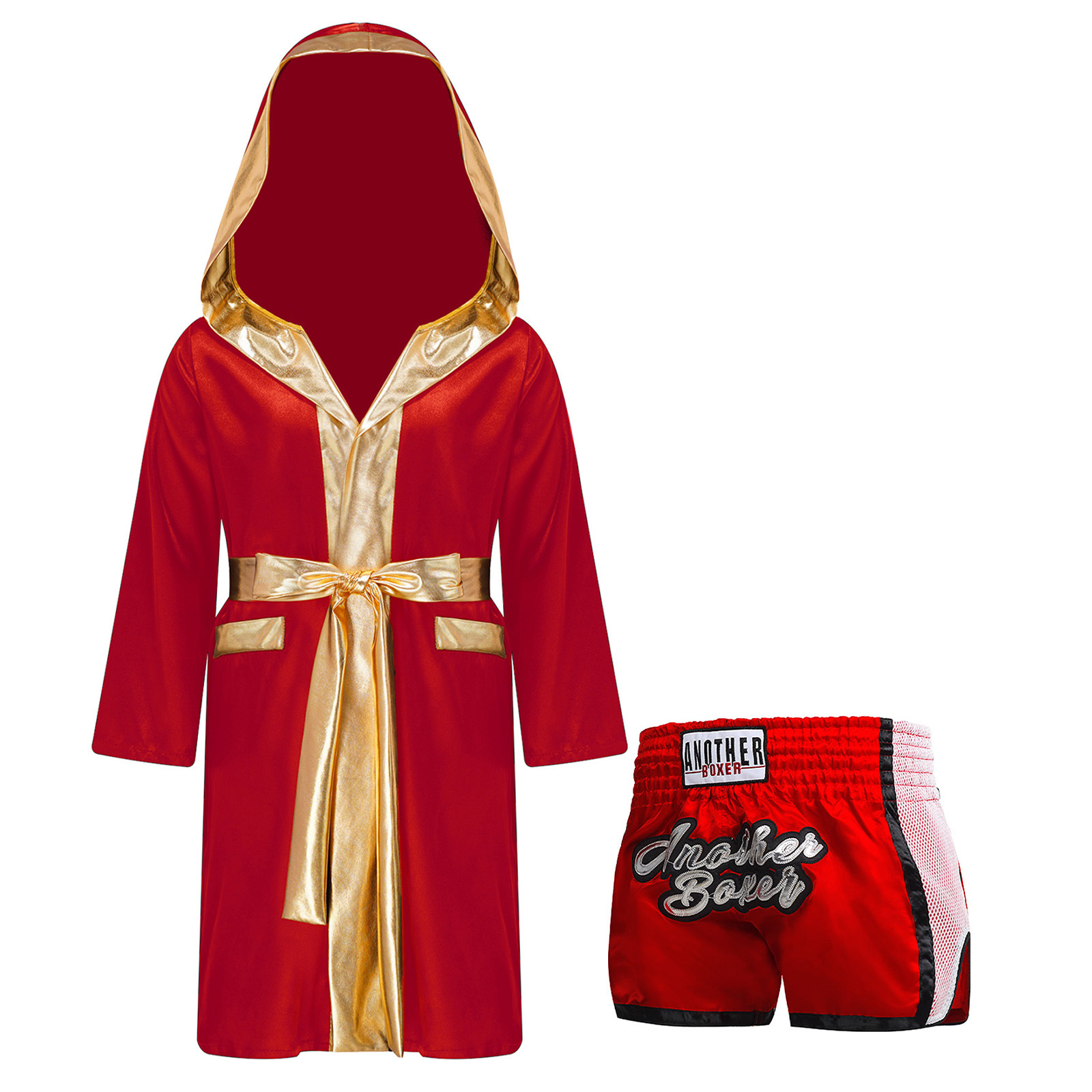 TiaoBug Boxer Athletic Outfits for Boys Long Satin Hooded Robe with ...