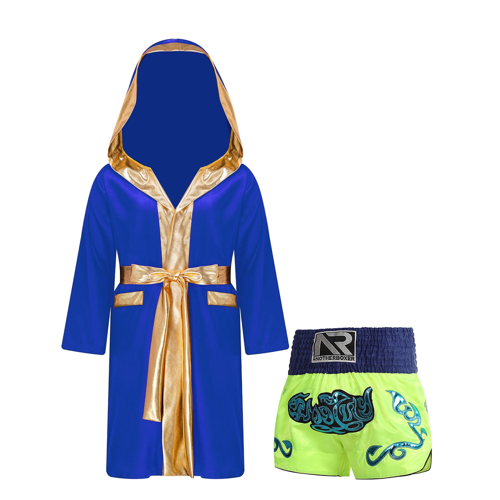 TiaoBug Boxer Athletic Outfits for Boys Long Satin Hooded Robe with ...