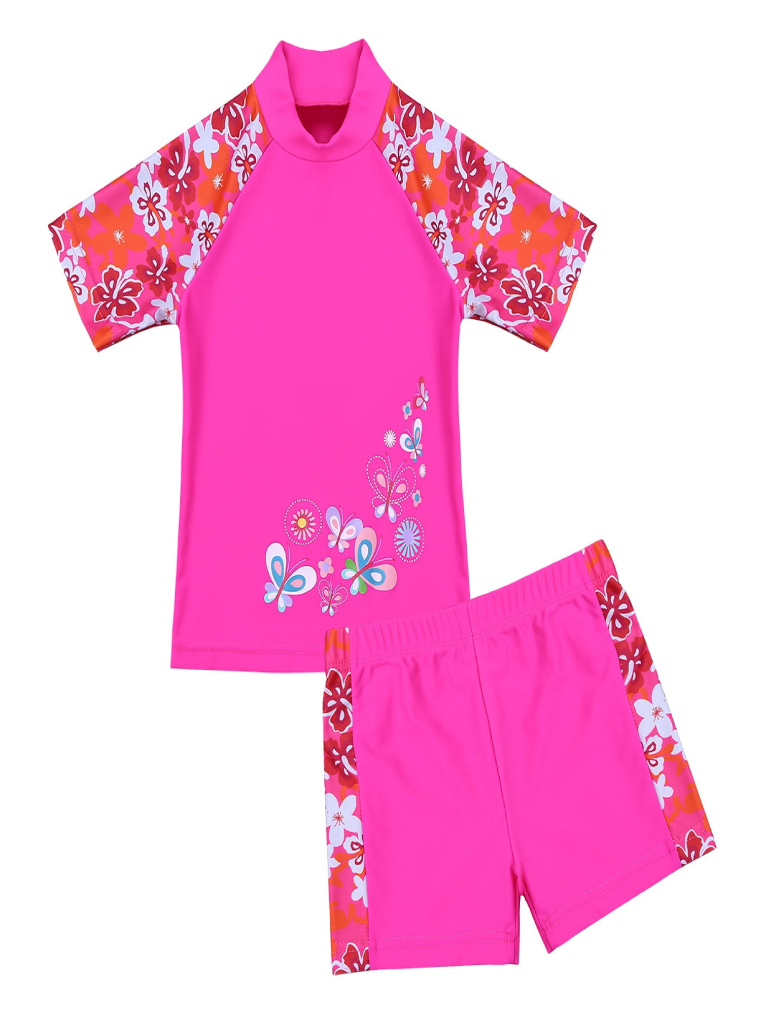 TiaoBug Child Girls 2PCS Tankini Swimsuit Short Sleeve Tropical Floral ...