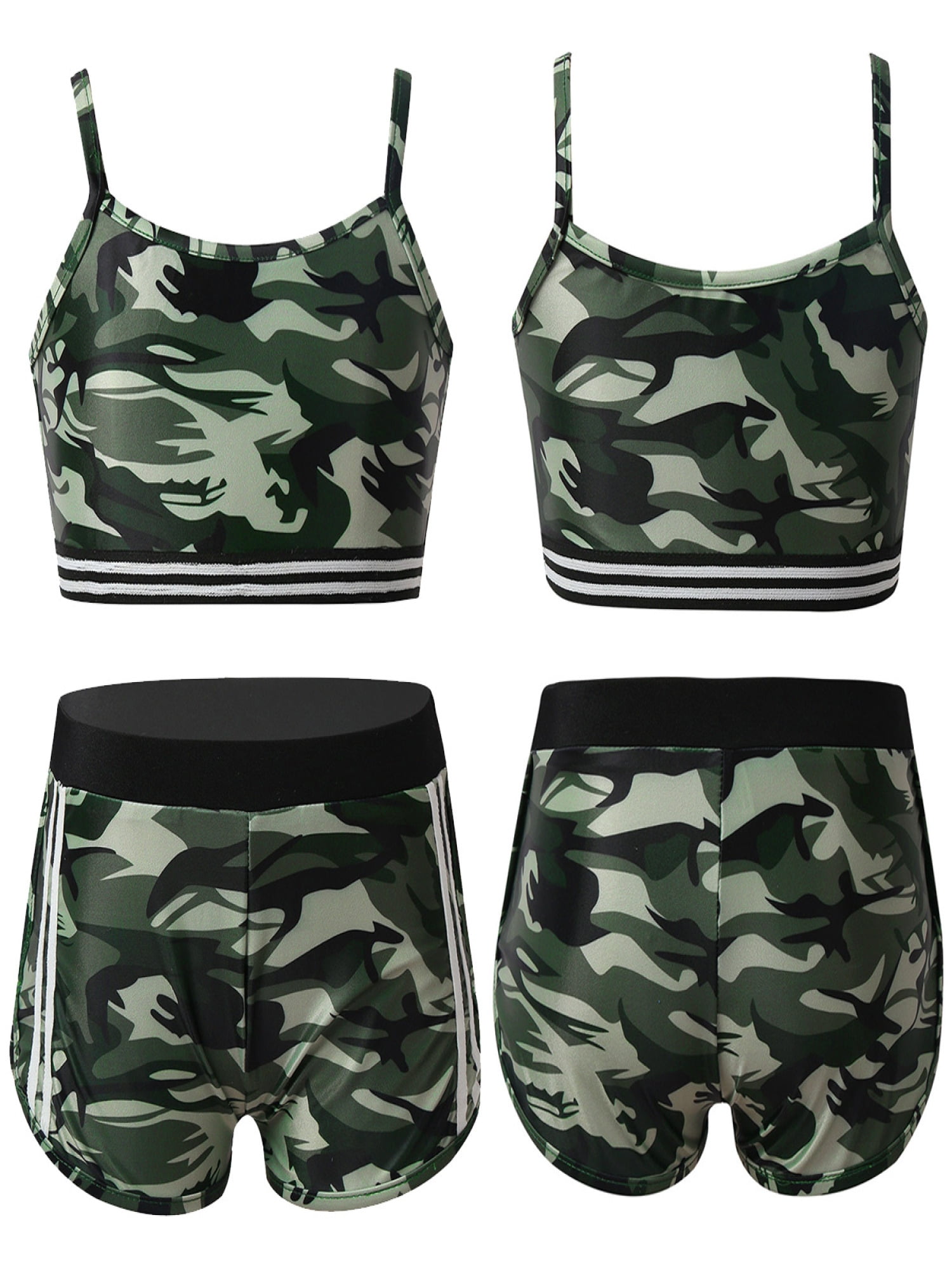 TiaoBug Girls 2 Piece Camouflage Athletic Set Spaghetti Straps Crop Top ...