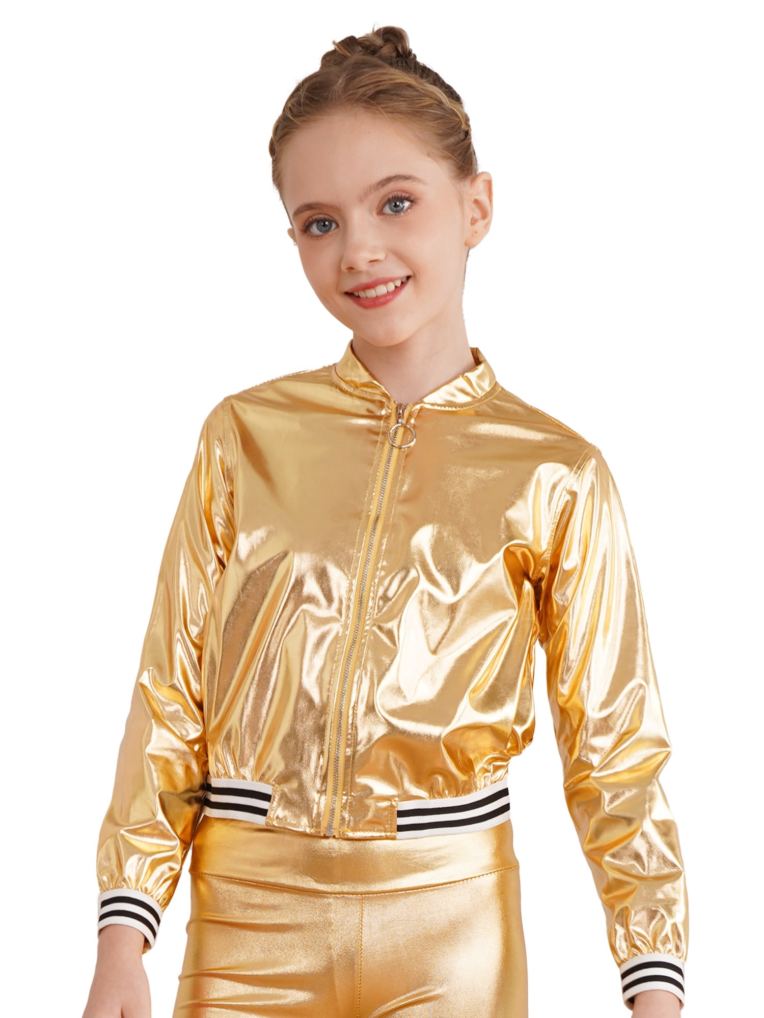 TiaoBug Girls Bronzing Baseball Jacket Long Sleeve Varsity Coat Jazz ...