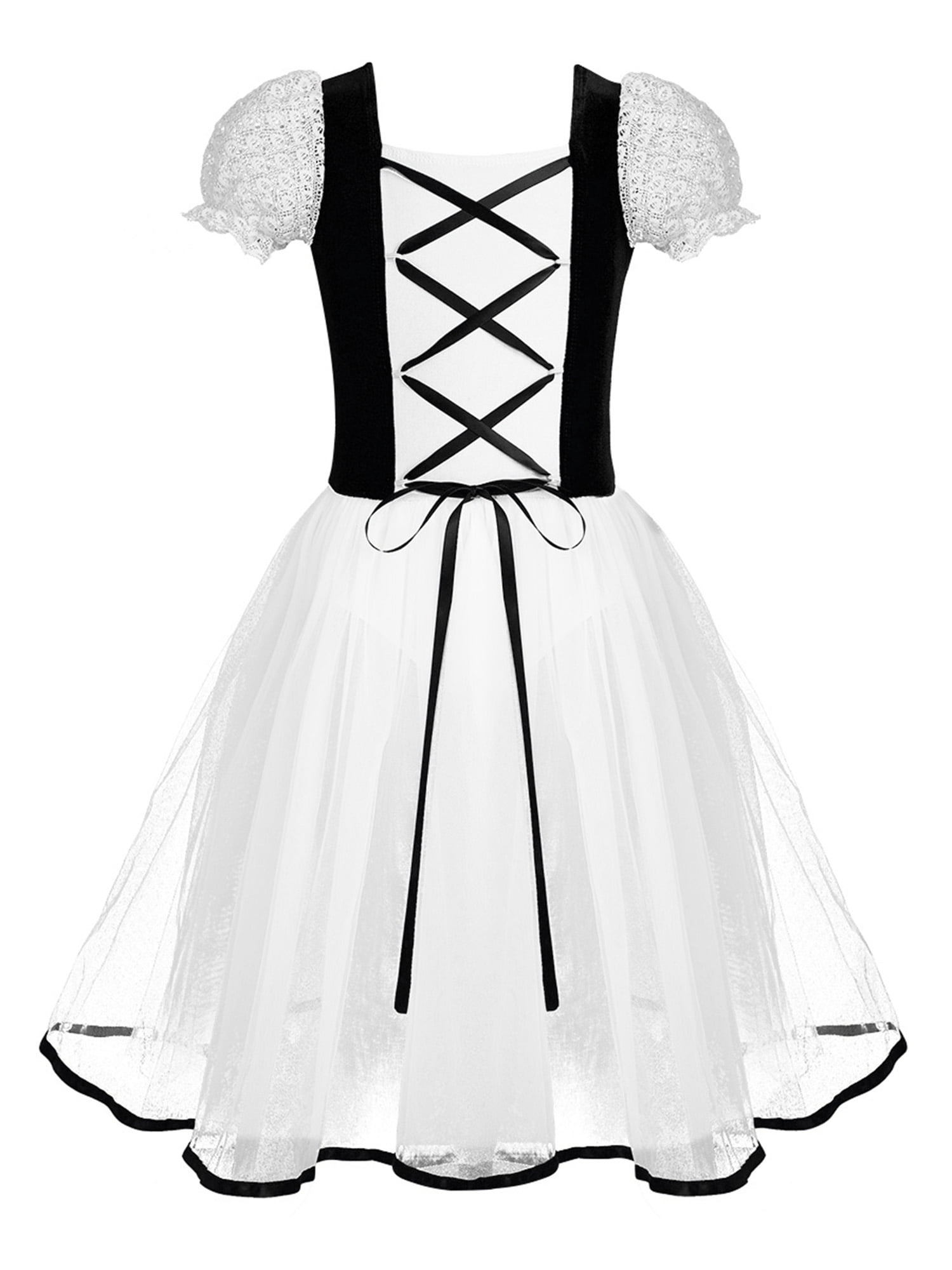TiaoBug Girls Bubble Sleeve Ballet Dance Princess Leotard Tulle Dress ...