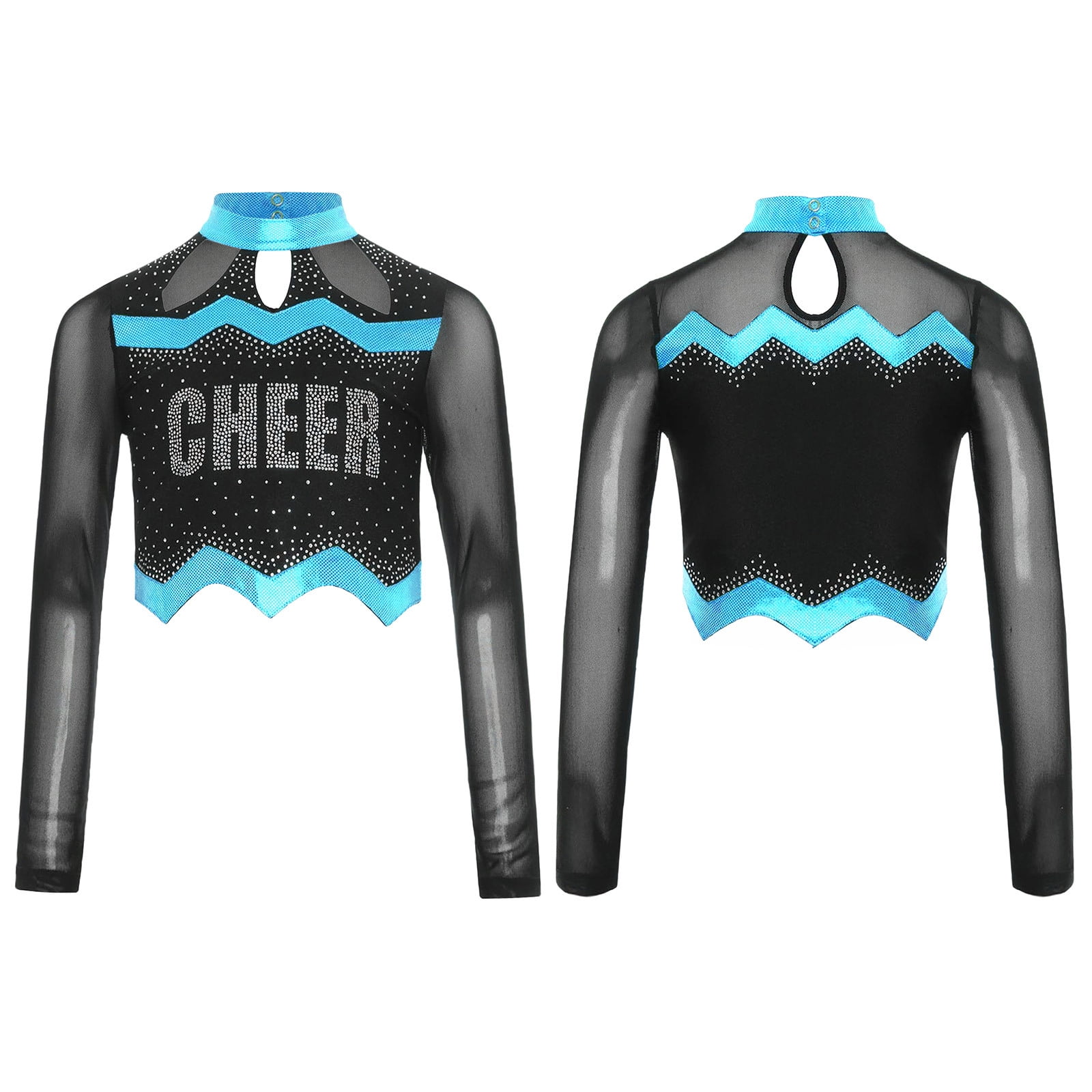 TiaoBug Girls Cheerleading Shirts Long Sleeve Mesh Rhinestone Cheer ...