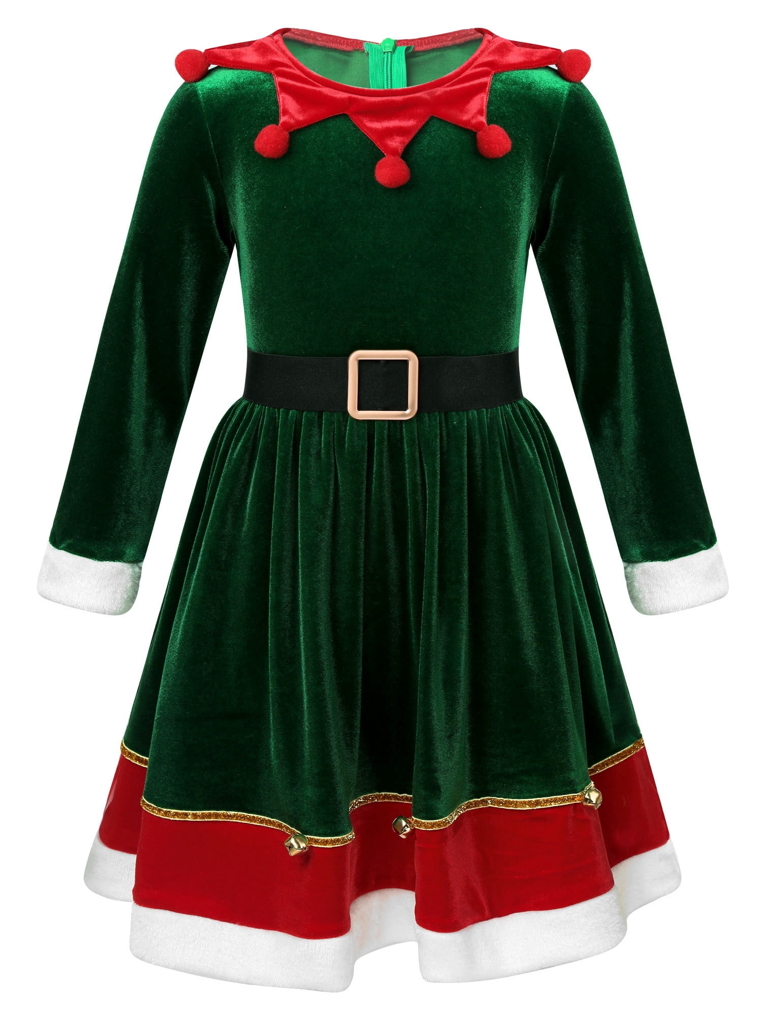TiaoBug Girls Christmas Santa Claus Cosplay Costume Long Sleeve Clown ...
