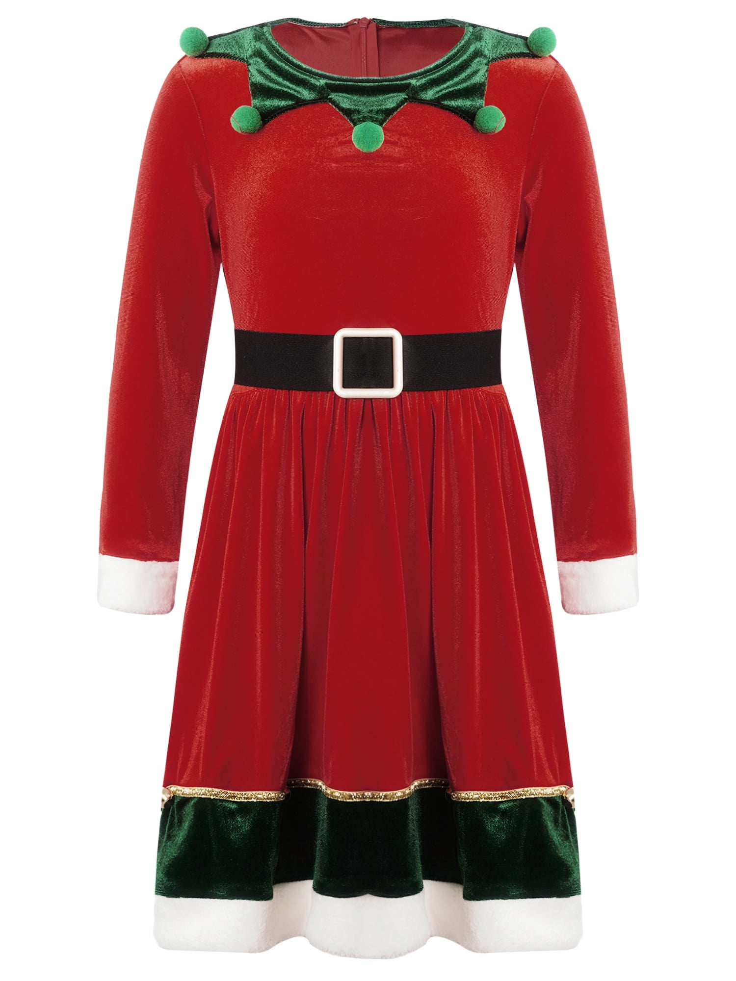 TiaoBug Girls Christmas Santa Claus Cosplay Costume Long Sleeve Clown ...