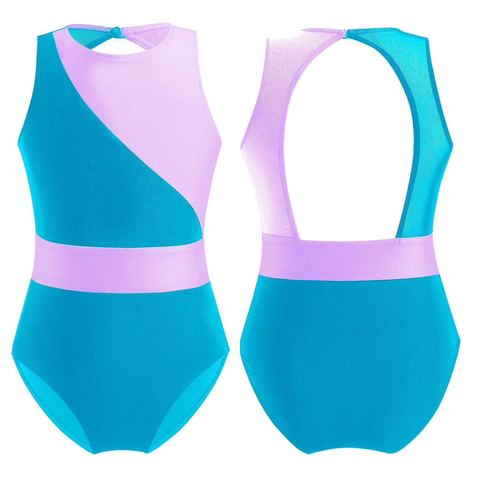 TiaoBug Girls Gymnastic Leotard Ballet Dance Jumpsuit Mesh Patchwork ...