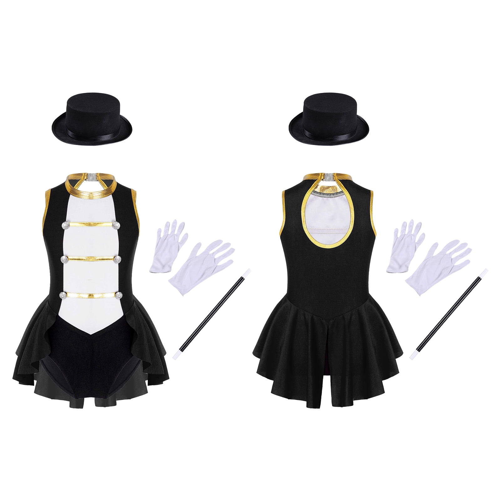 TiaoBug Girls Halloween Circus Ringmaster 4Pcs Costume Sleeveless ...