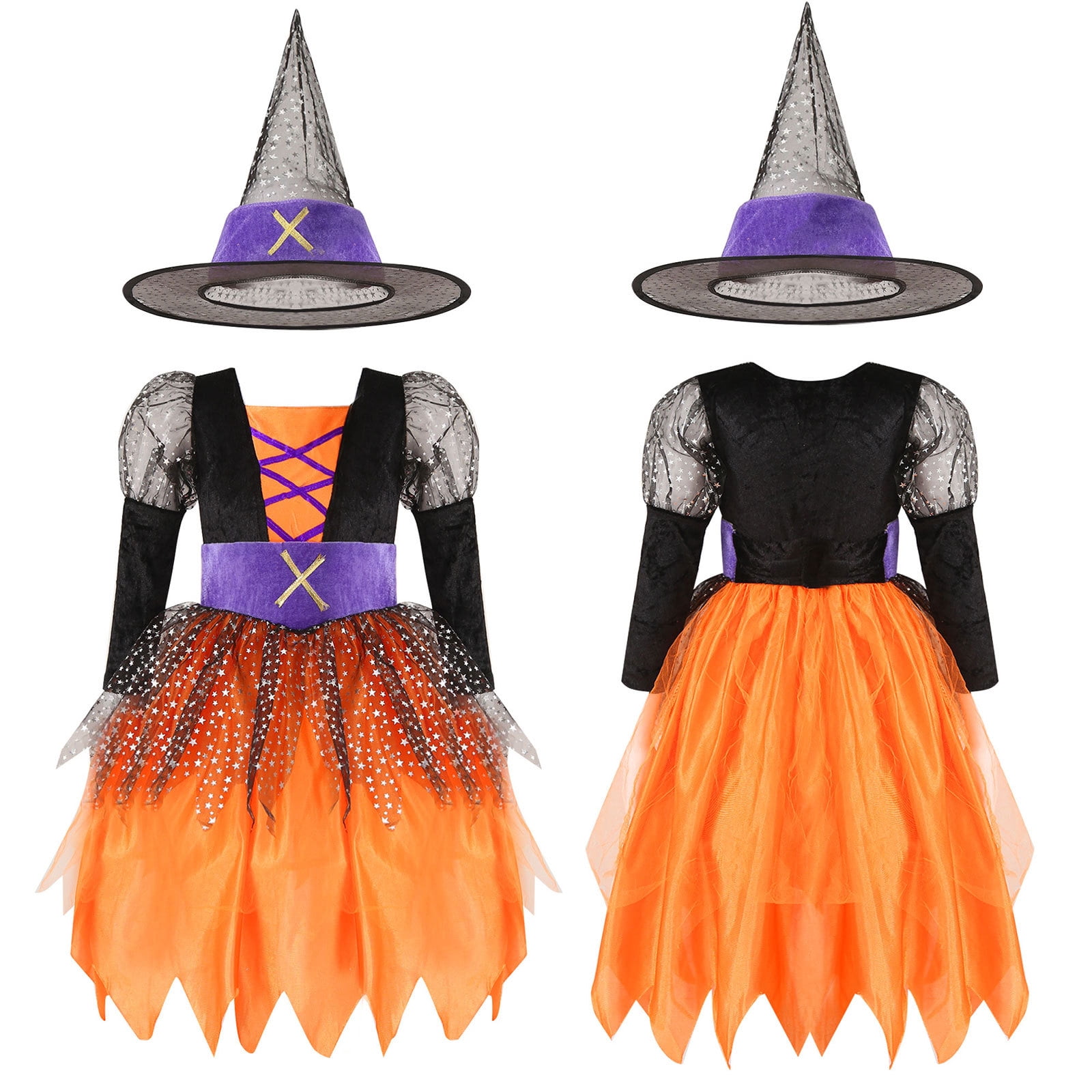 TiaoBug Girls Halloween Witch Costume Carnival Party Dress with Pointed ...
