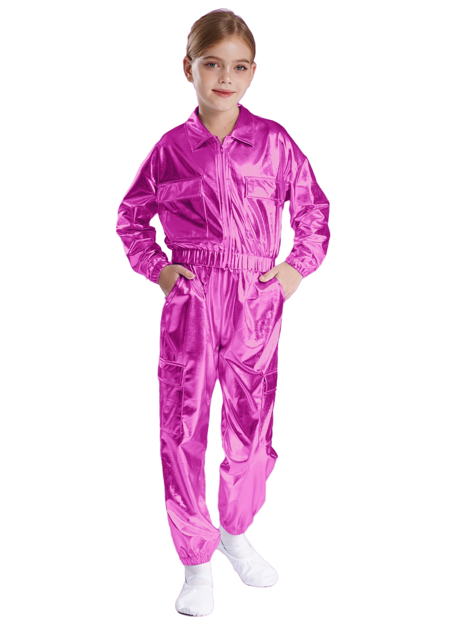 TiaoBug Girls Hip Hop Tracksuit Meatllic Jackets with Pants Dance ...