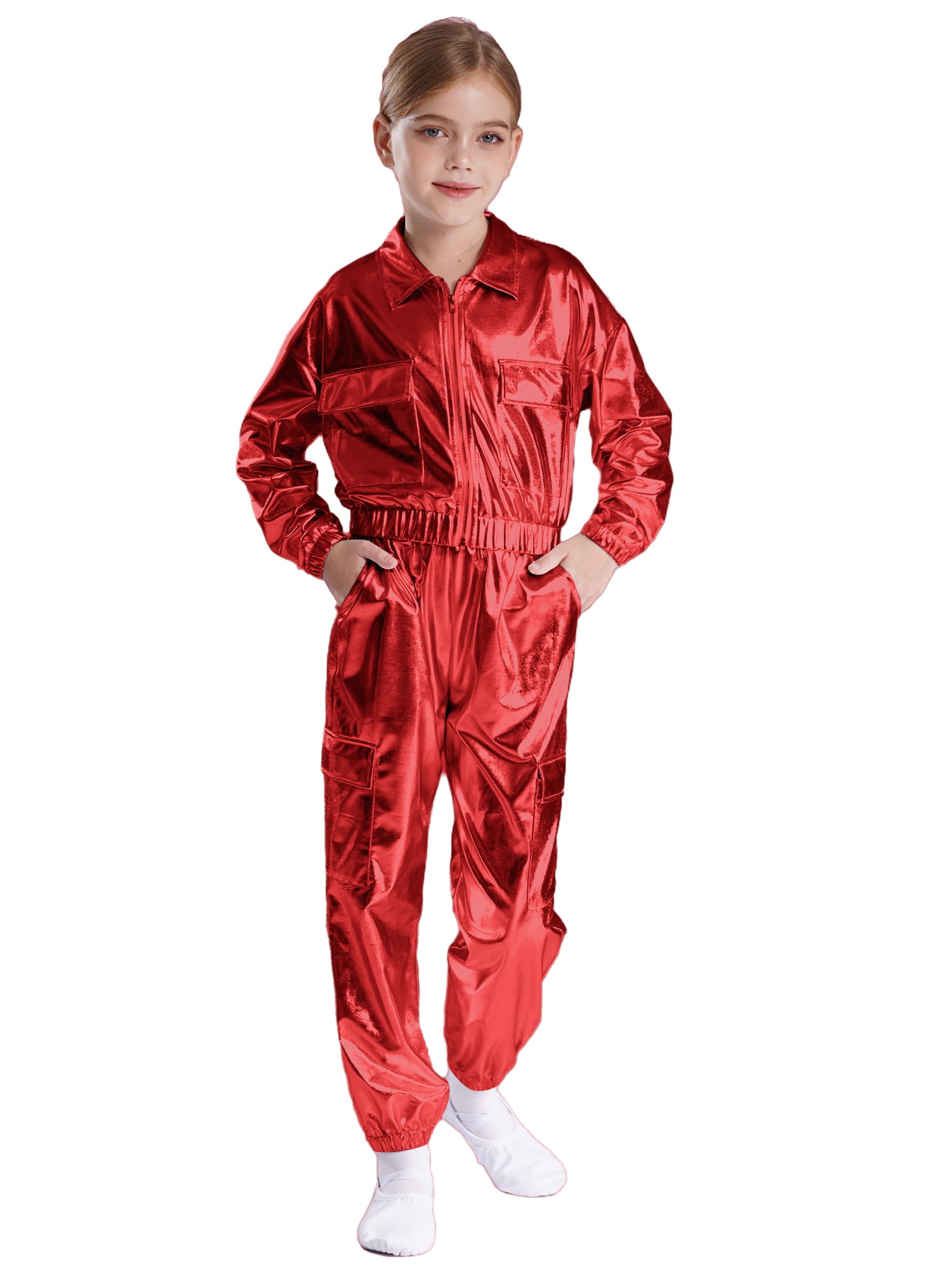 TiaoBug Girls Hip Hop Tracksuit Meatllic Jackets with Pants Dance ...