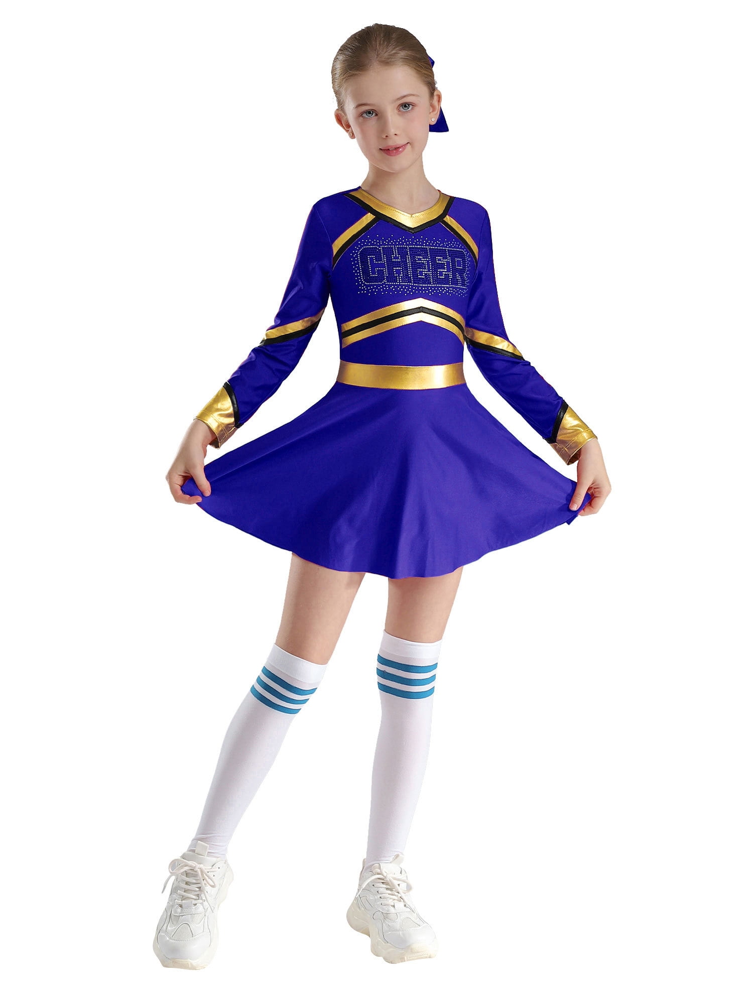 TiaoBug Girls Kids Diamond Long Sleeve Dance Dresses Cheer Leader ...