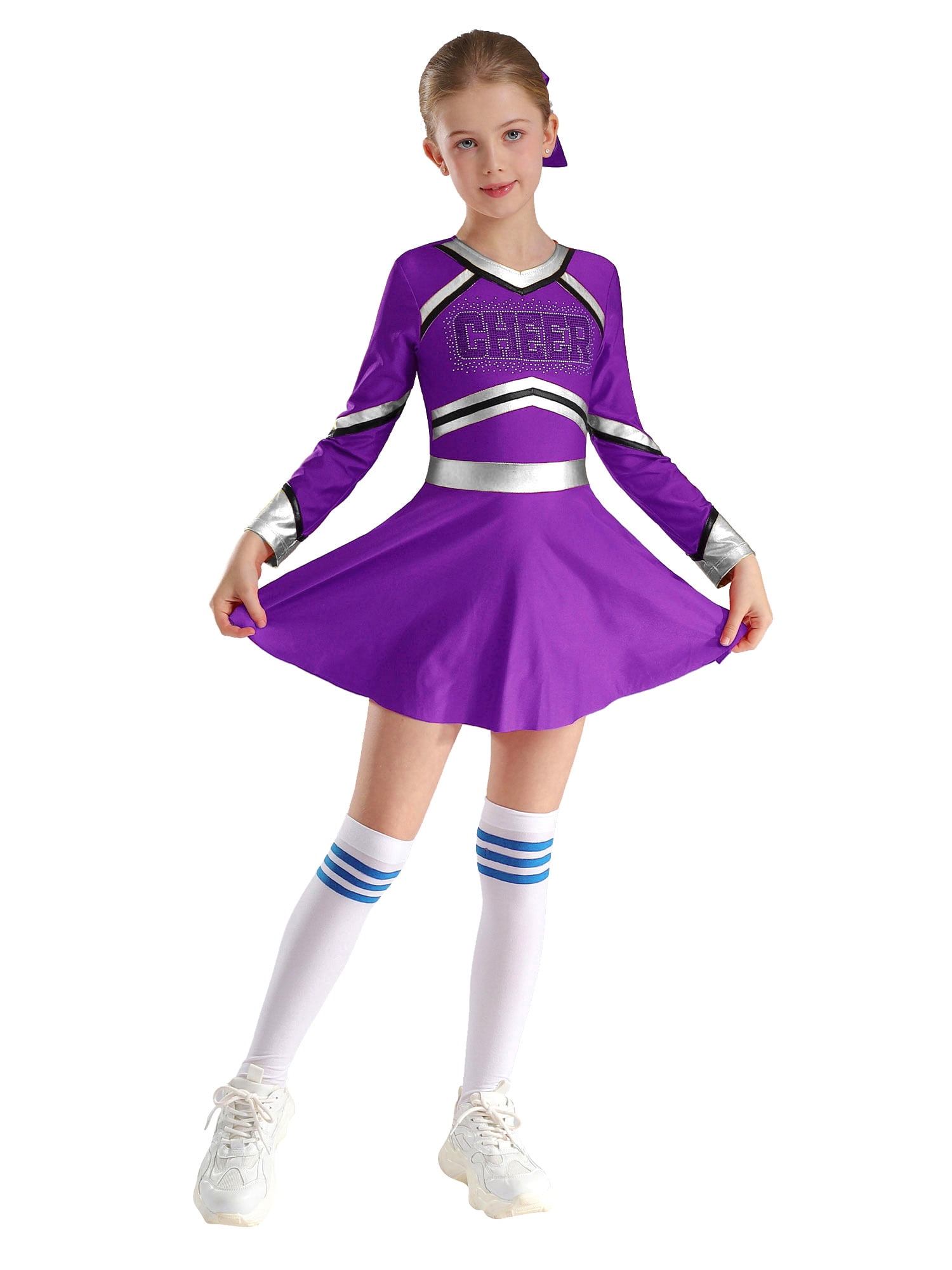TiaoBug Girls Kids Diamond Long Sleeve Dance Dresses Cheer Leader ...