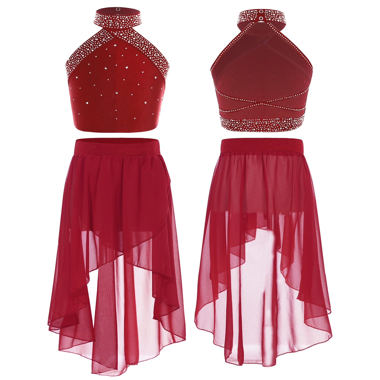 TiaoBug Girls Kids Sparkly Dance Dress Halter Backless Vest Crop Top ...