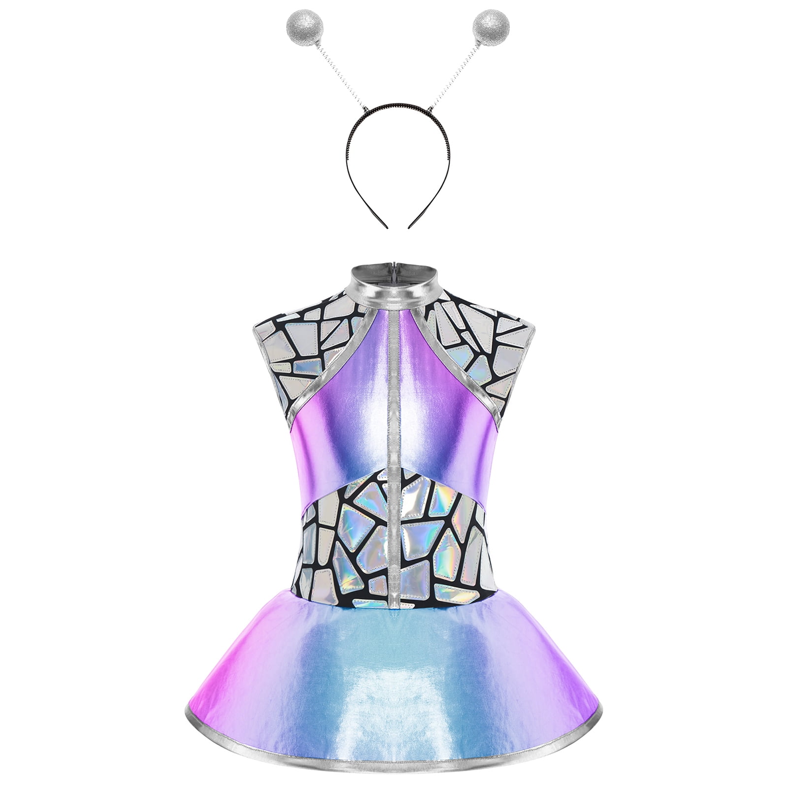 TiaoBug Girls Metallic Alien Dress Sleeveless Outer Space Themed Party ...
