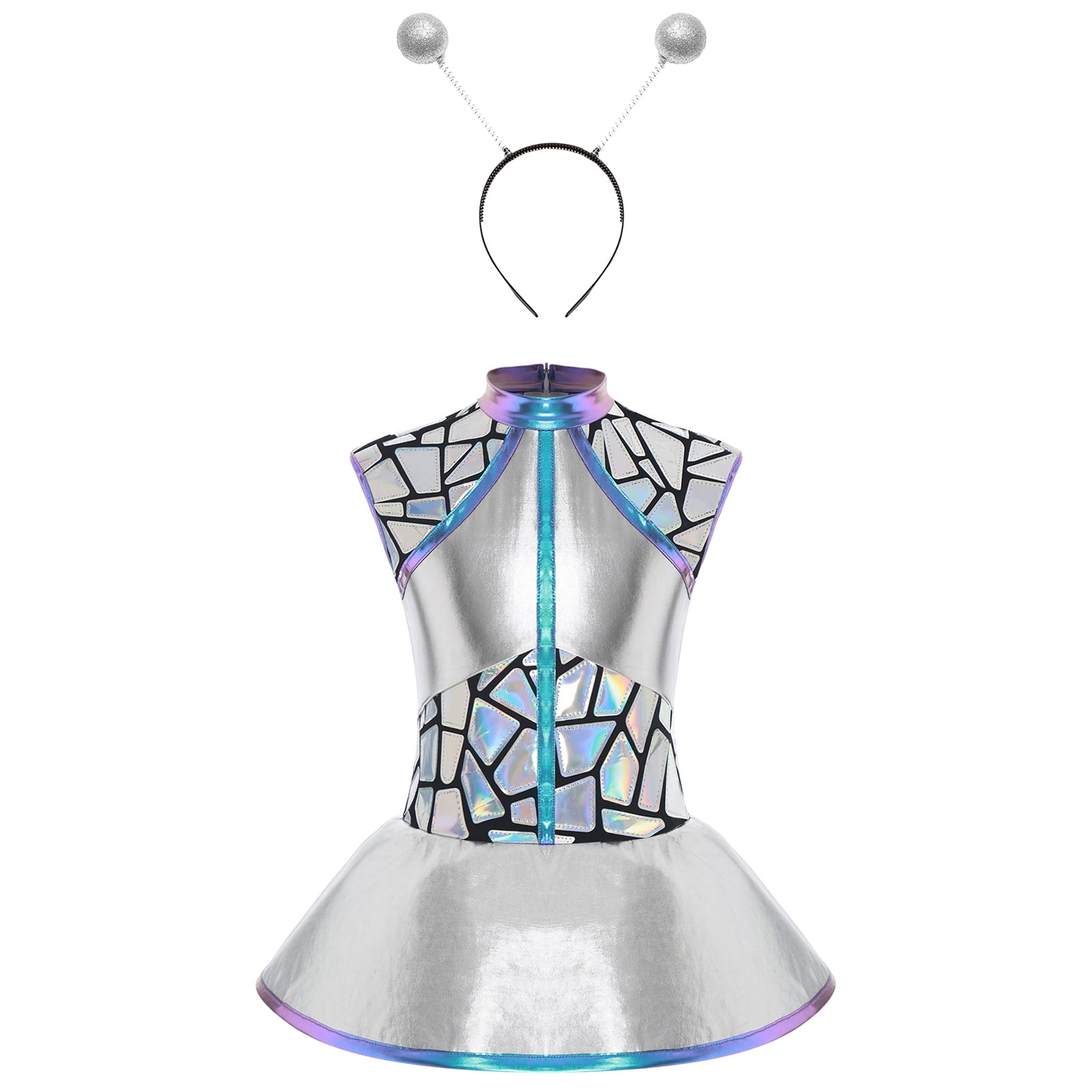 TiaoBug Girls Metallic Alien Dress Sleeveless Outer Space Themed Party ...