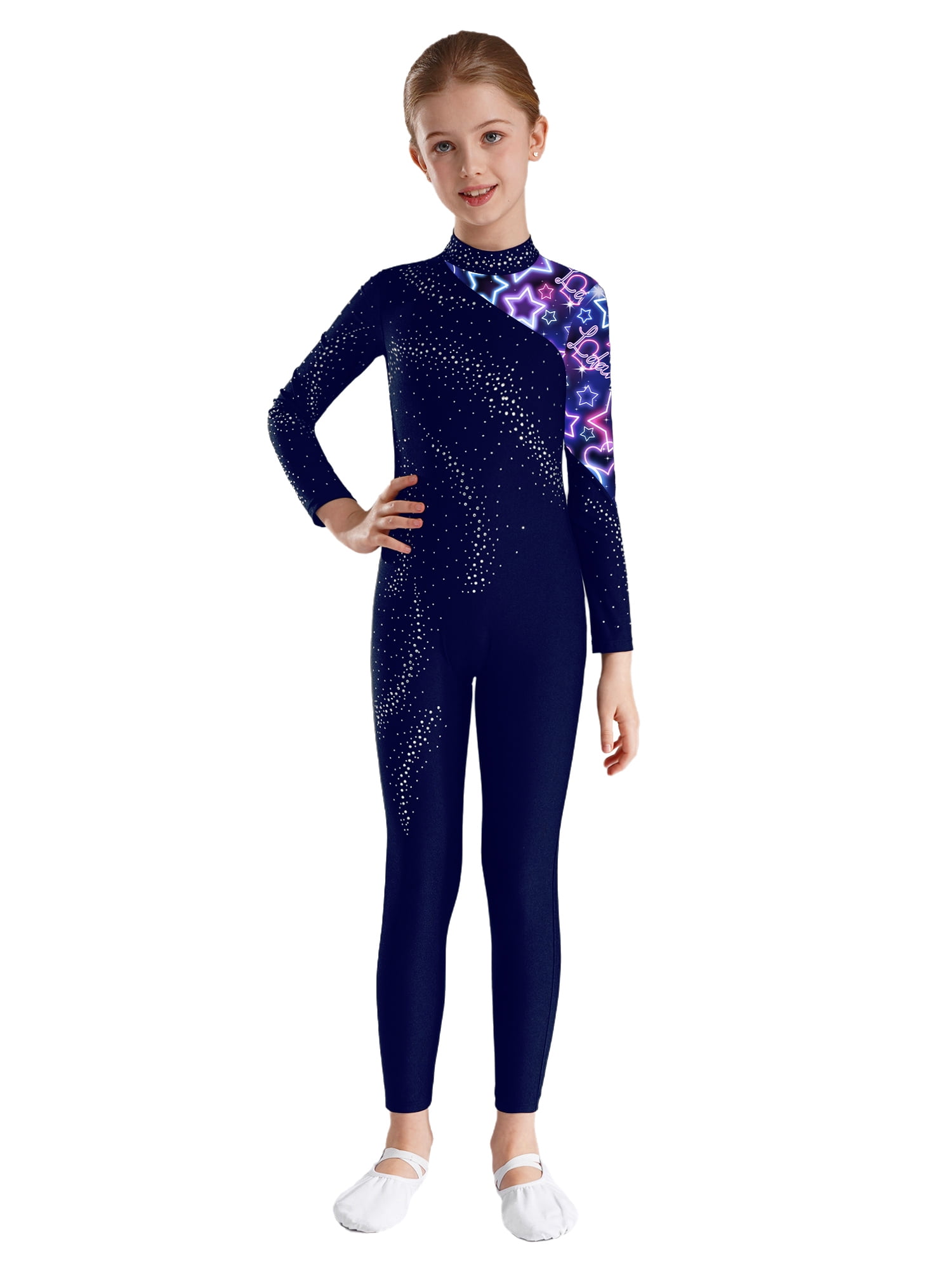 TiaoBug Girls Rhinestone Dance Gymnastic Leotard Full Length Long ...
