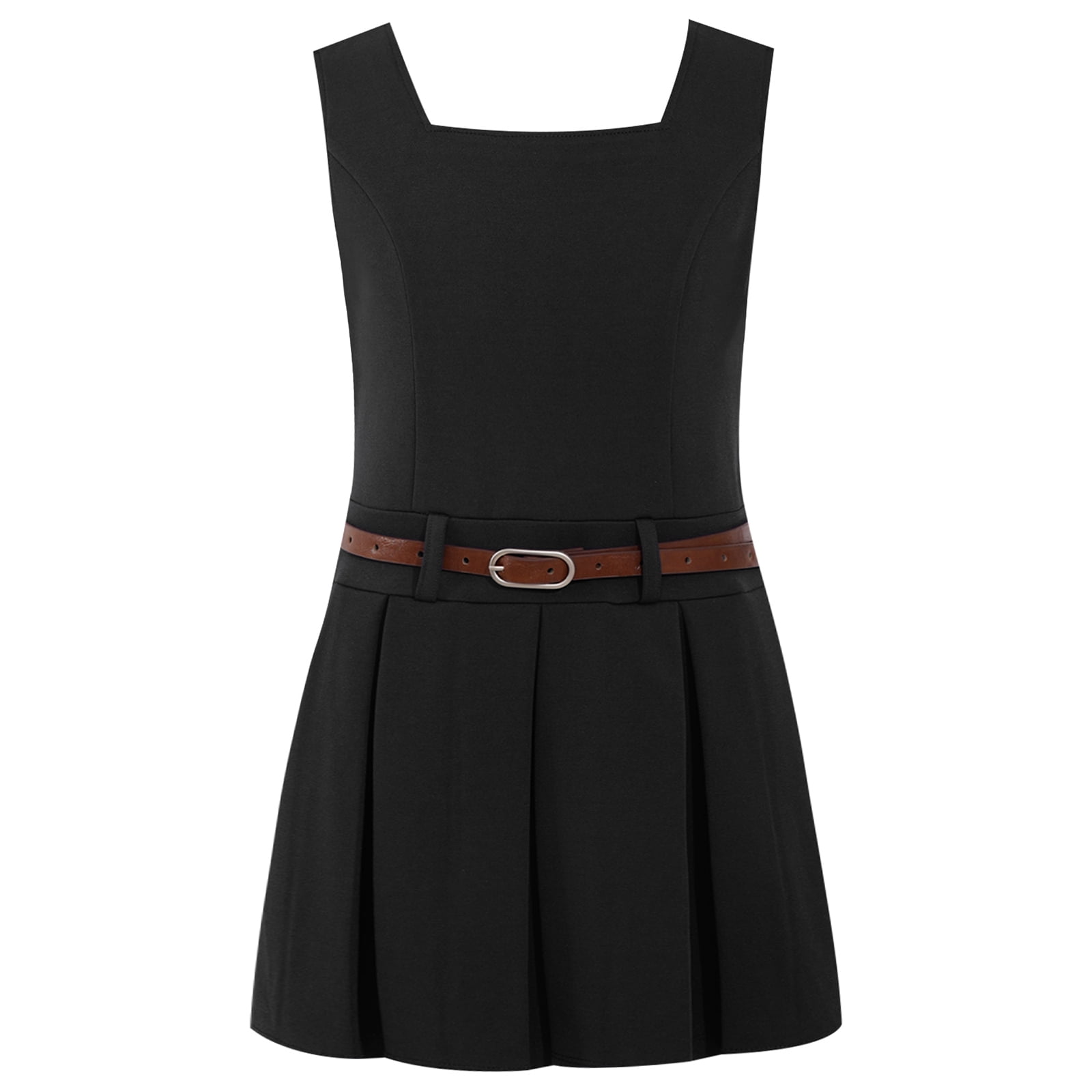 TiaoBug Girls School Uniform Jumper Sleeveless U-Neck Pleated Dress ...