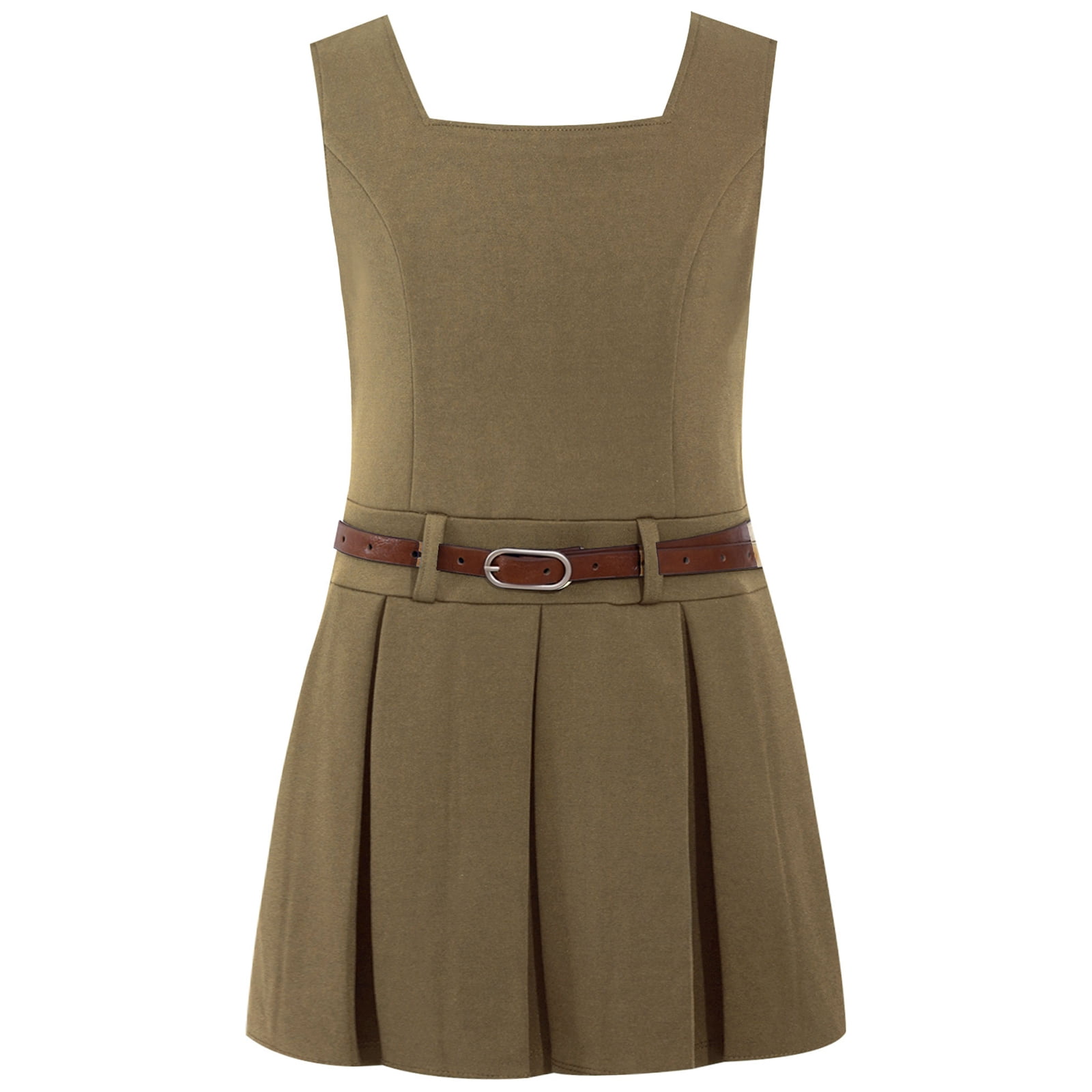 TiaoBug Girls School Uniform Jumper Sleeveless U-Neck Pleated Dress ...