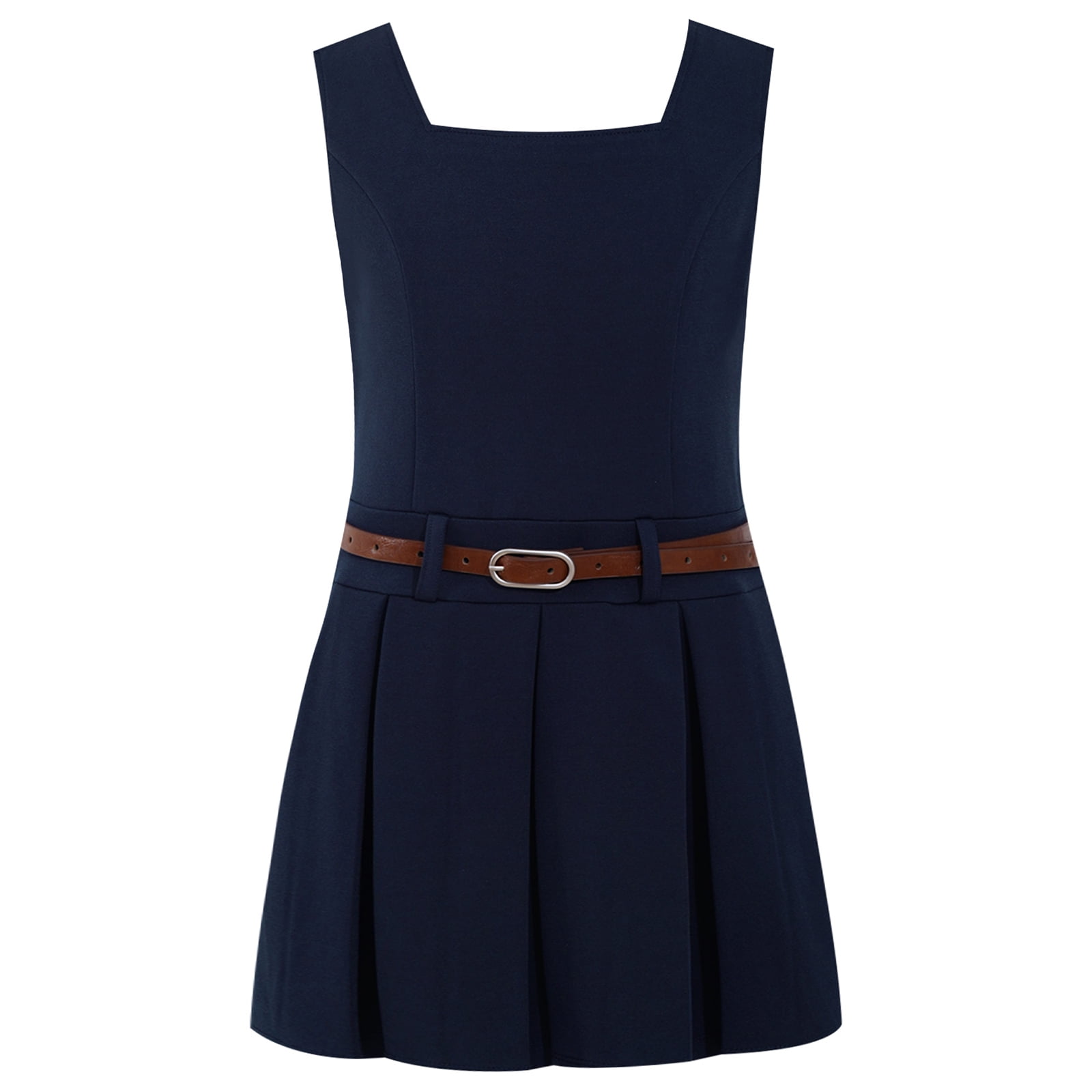 TiaoBug Girls School Uniform Jumper Sleeveless U-Neck Pleated Dress ...