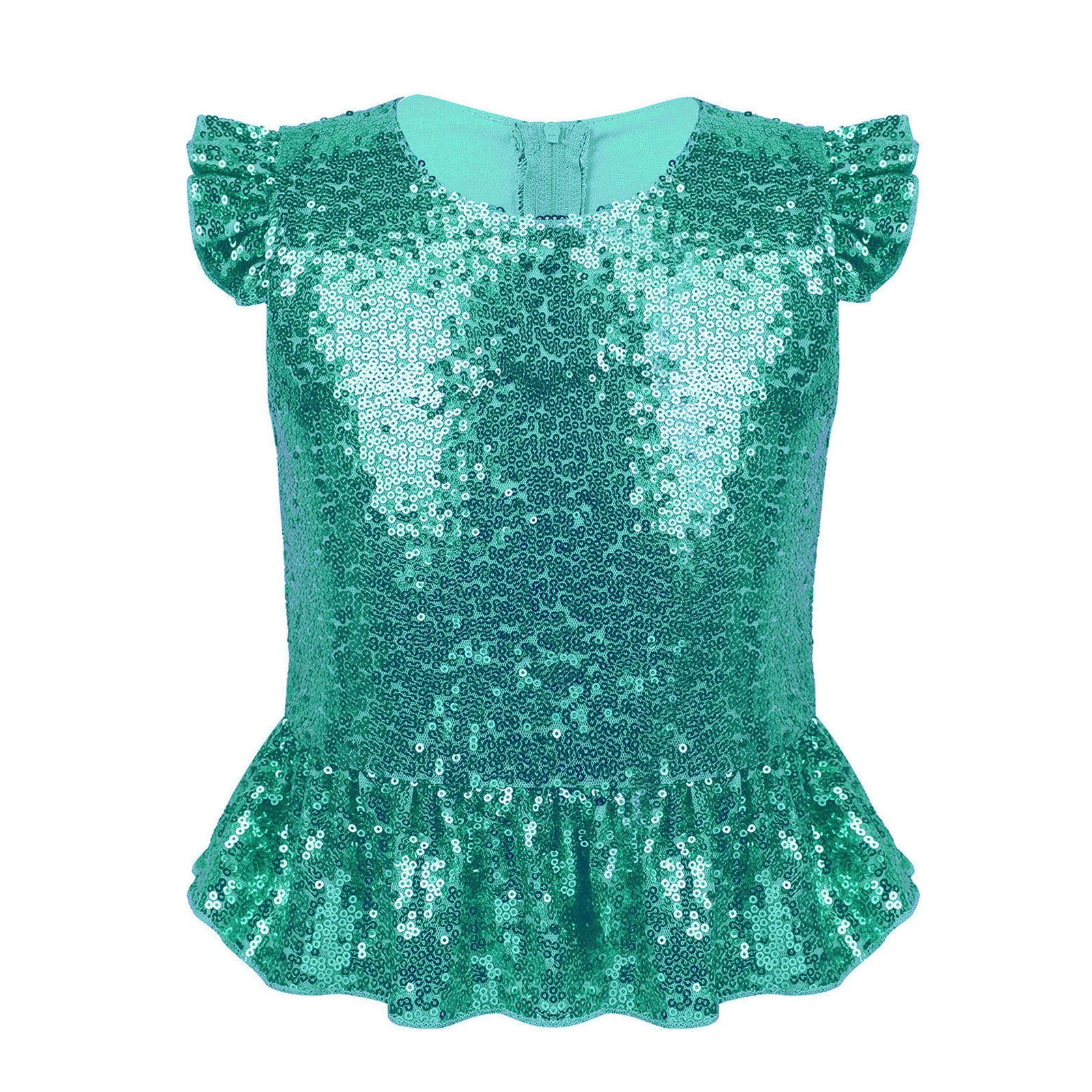 TiaoBug Girls Sequins Ruffled Sleeves Tee Shirt Modern Jazz Dance Crop ...