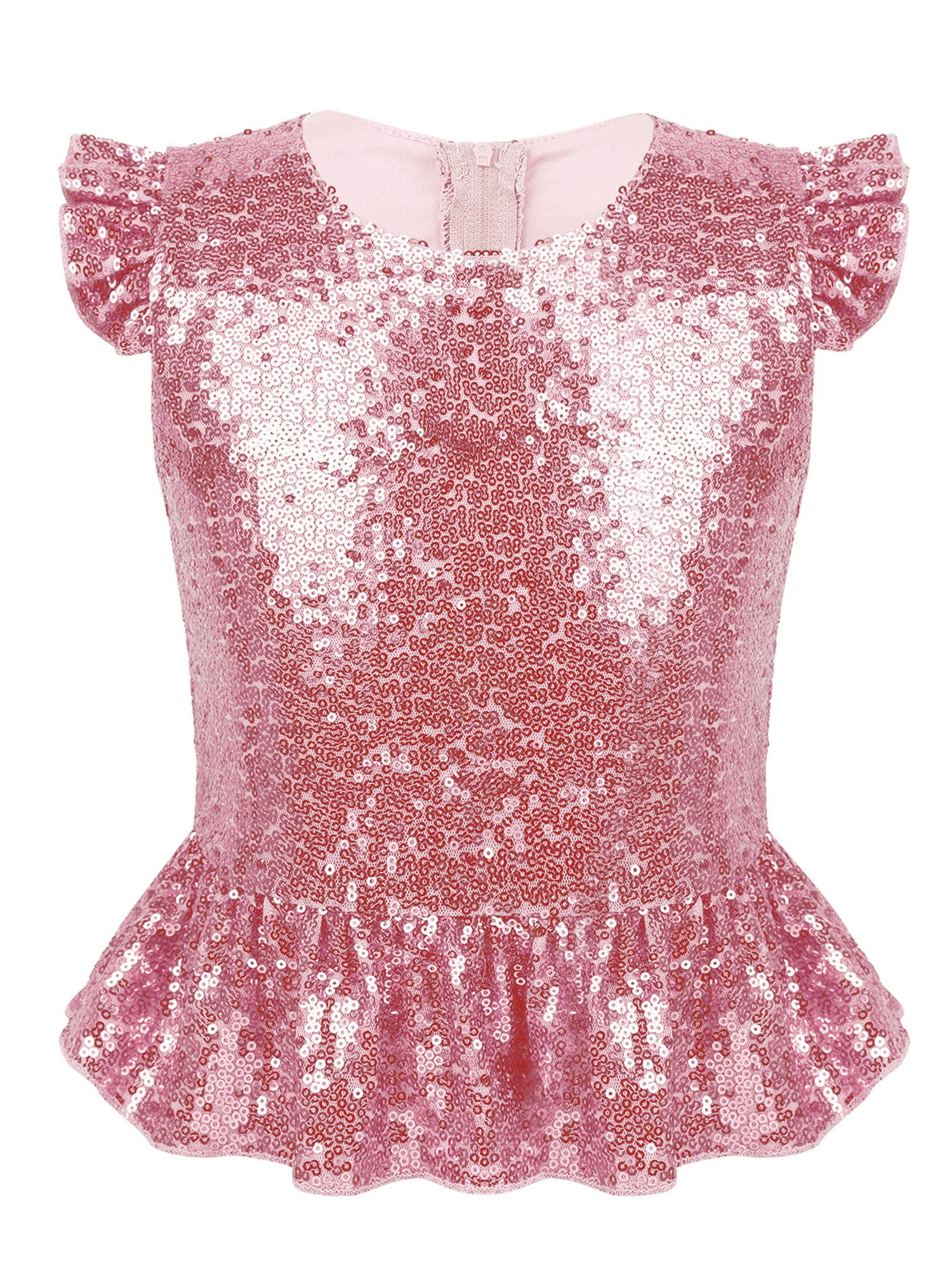 TiaoBug Girls Sequins Ruffled Sleeves Tee Shirt Modern Jazz Dance Crop ...