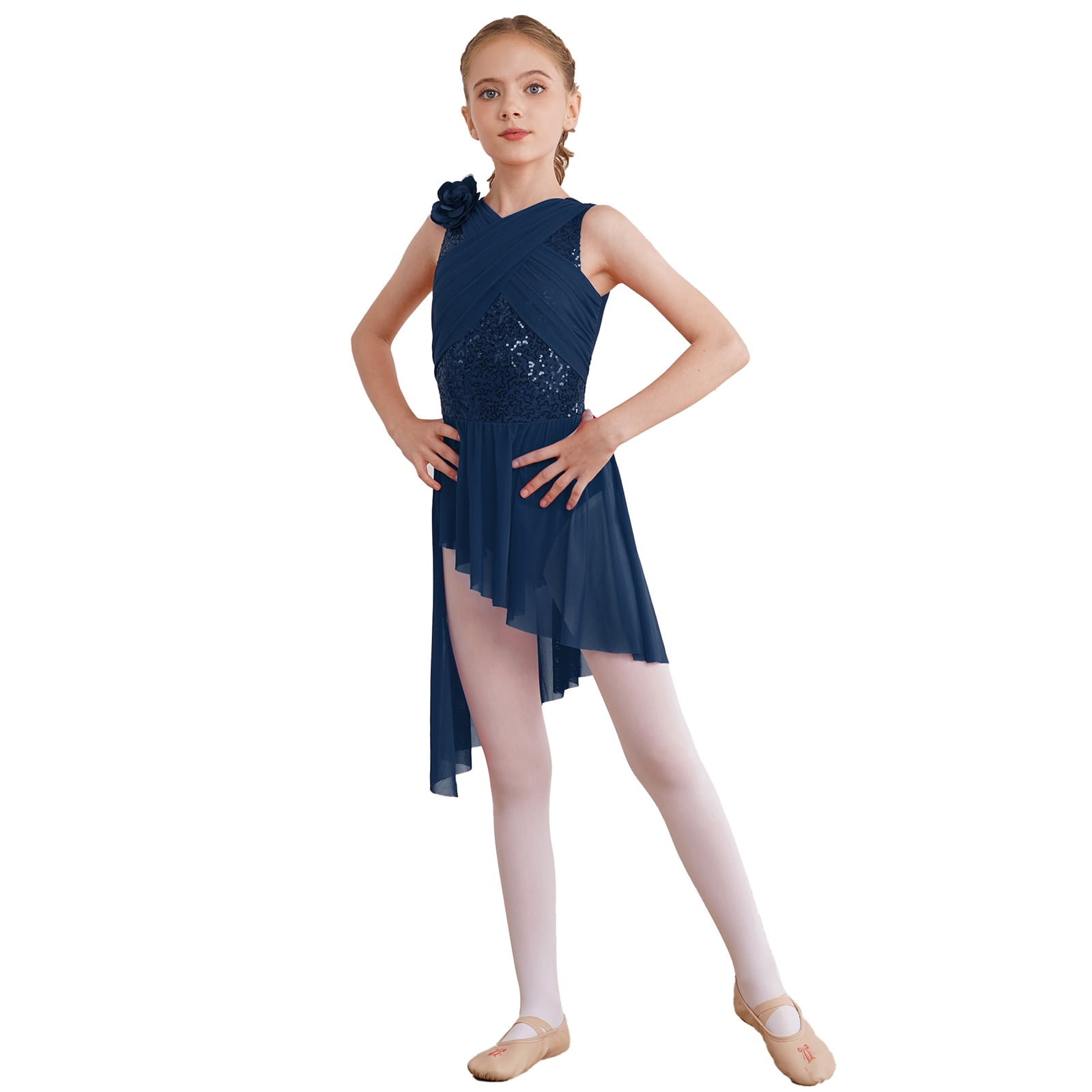TiaoBug Girls Sequins Sleeveless Lyrical Irregular Leotard Dress Modern ...