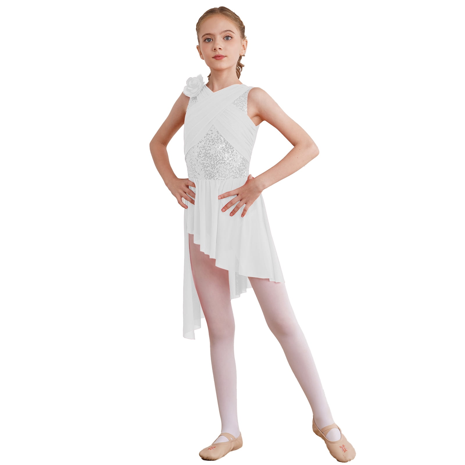TiaoBug Girls Sequins Sleeveless Lyrical Irregular Leotard Dress Modern ...