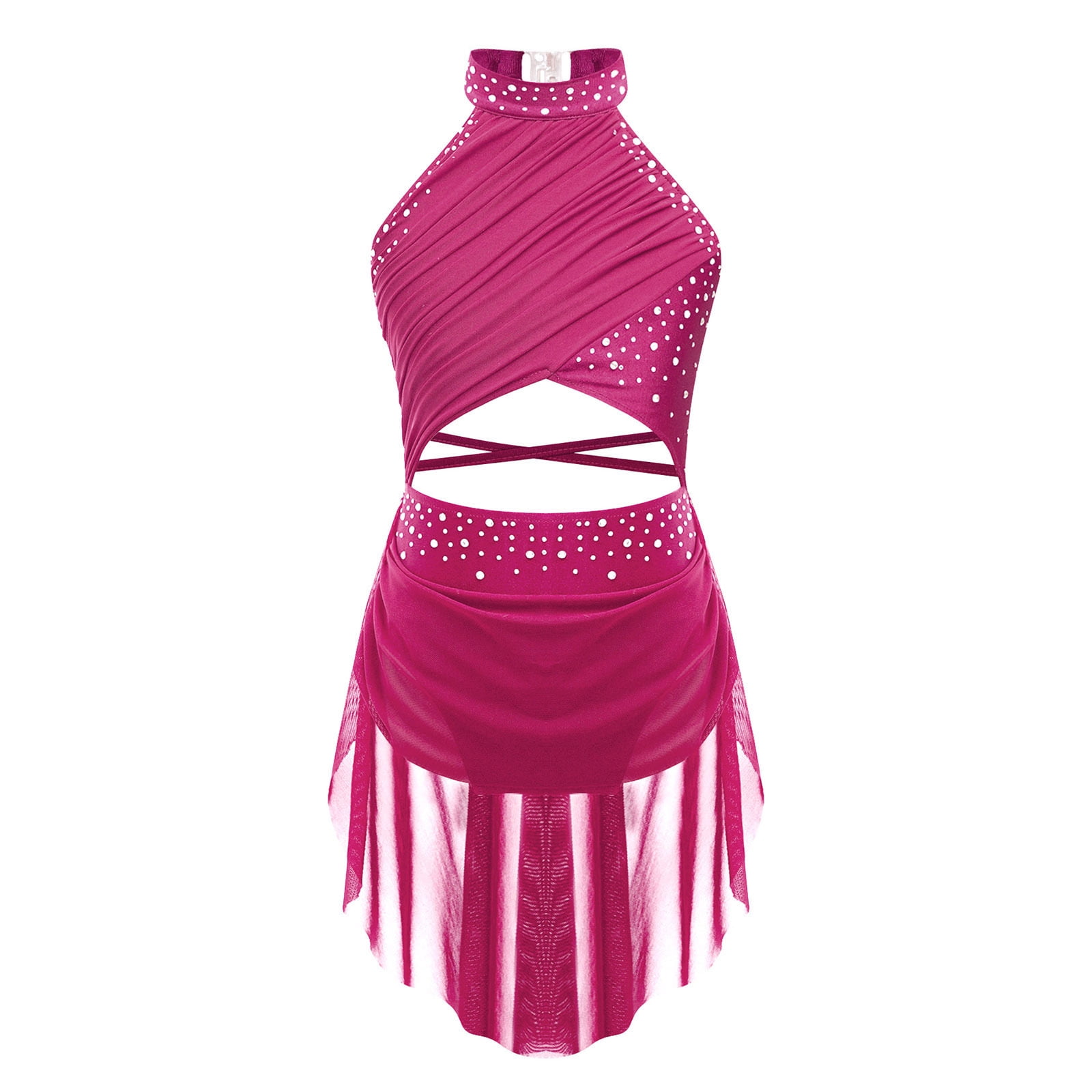 TiaoBug Girls Shiny Rhinestone Latin Jazz Dance Dress Salsa Cha-Cha ...