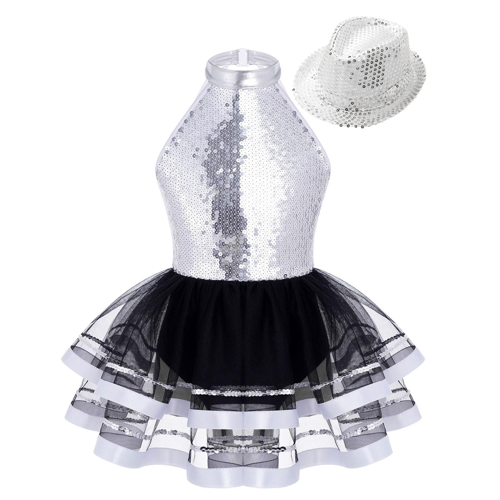 TiaoBug Girls Sleeveless Shiny Seuqins Jazz Tutu Dress mesh Ballet ...