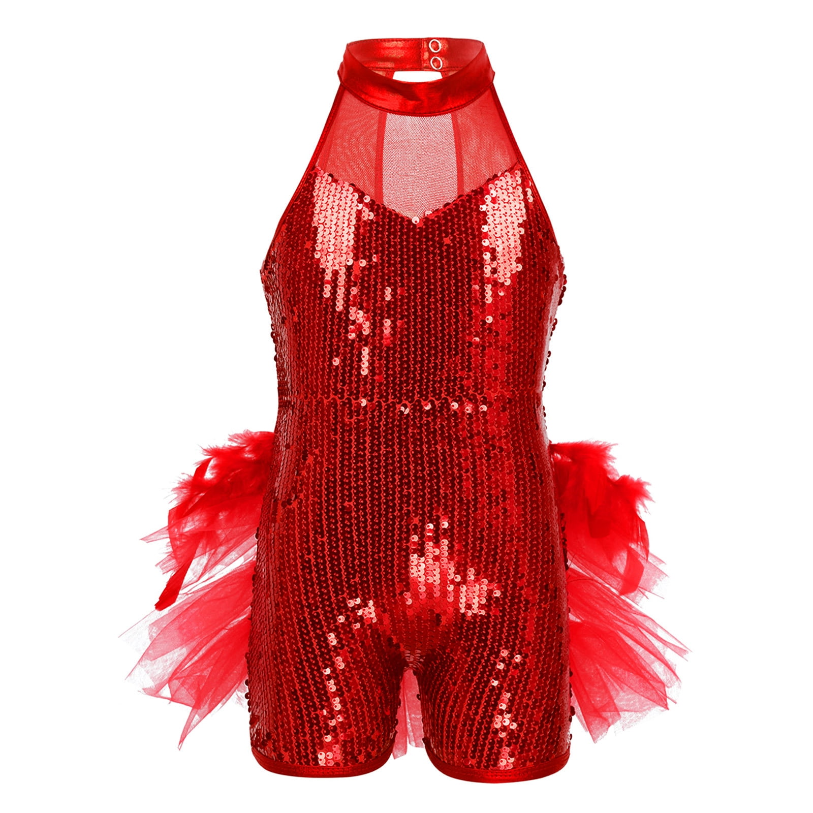 TiaoBug Girls Jazz Latin Ballet Dance Costume Sequins Mesh Splice ...