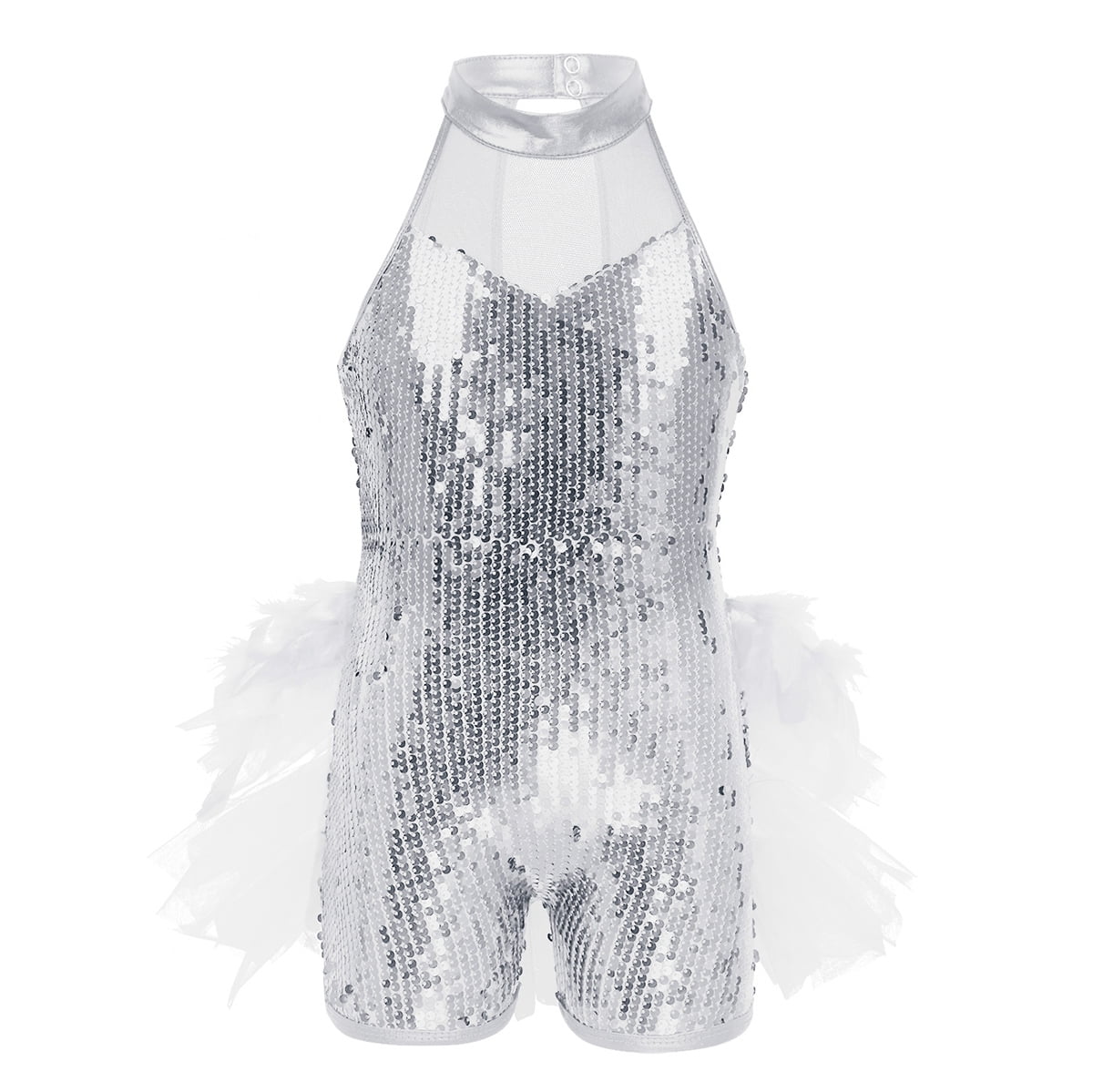 TiaoBug Girls Jazz Latin Ballet Dance Costume Sequins Mesh Splice ...