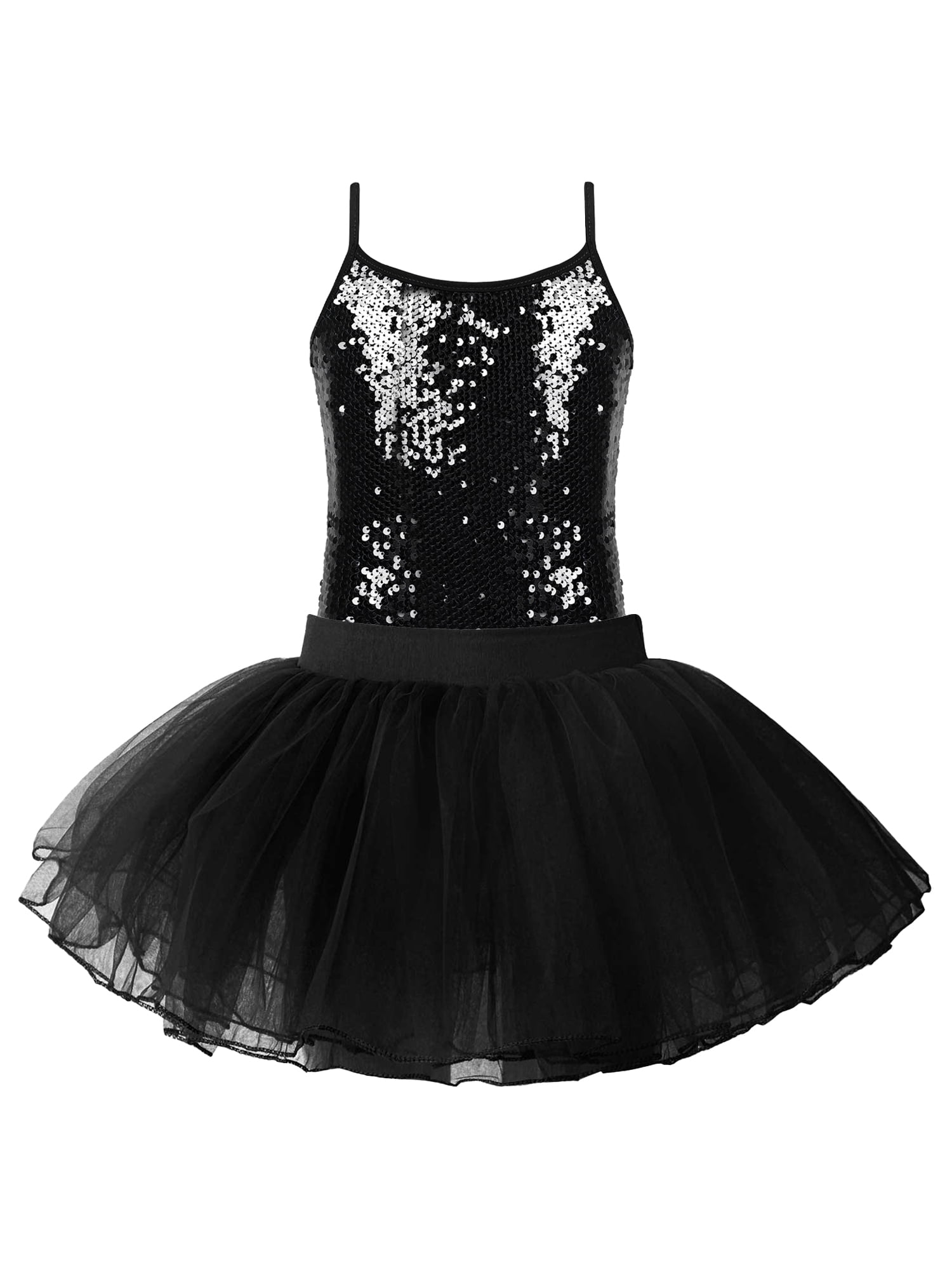 TiaoBug Girls Ballet Dance Tops with Mesh Layered Tutu Skirt Sequin ...