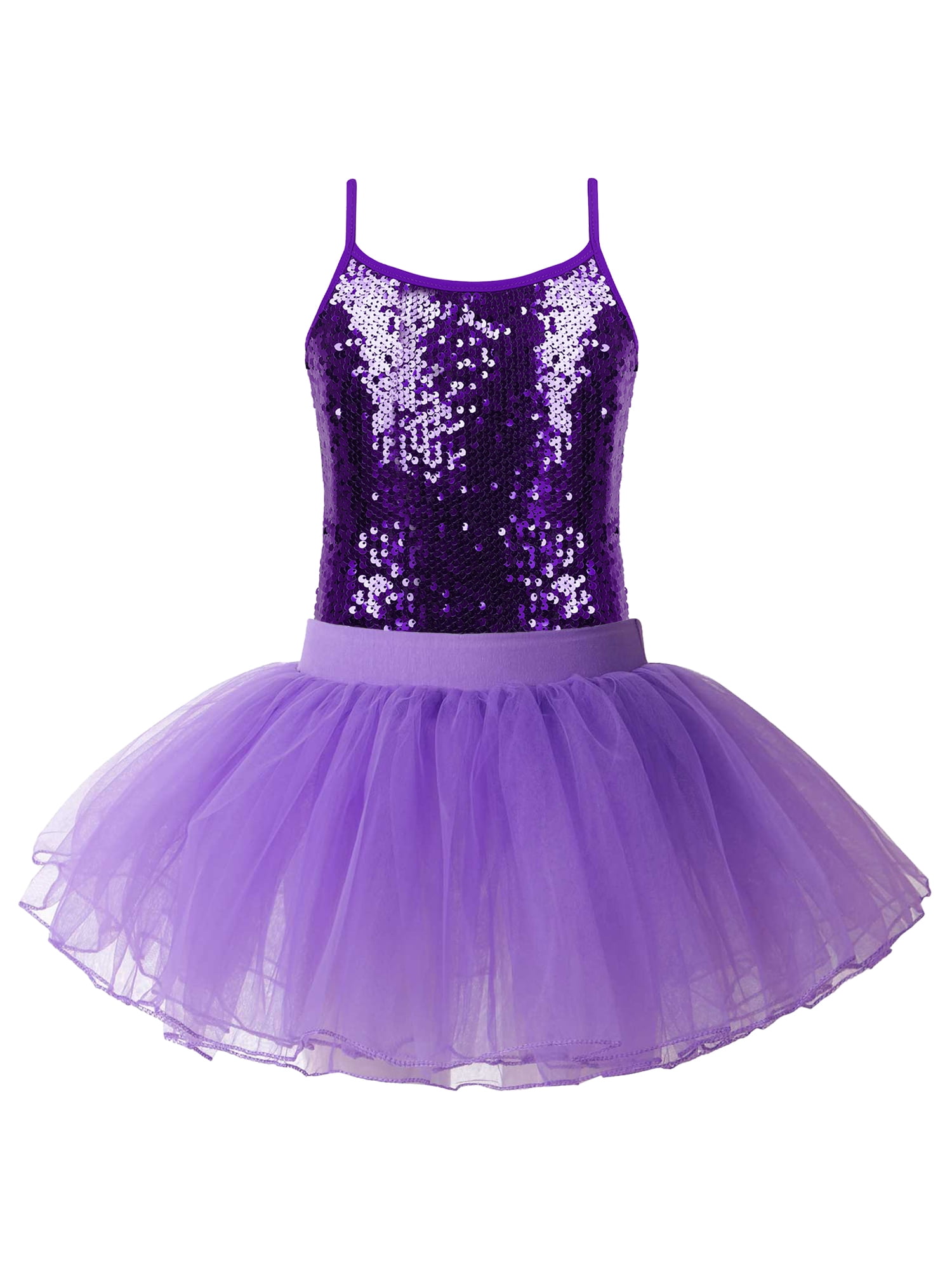 TiaoBug Girls Ballet Dance Tops with Mesh Layered Tutu Skirt Sequin ...