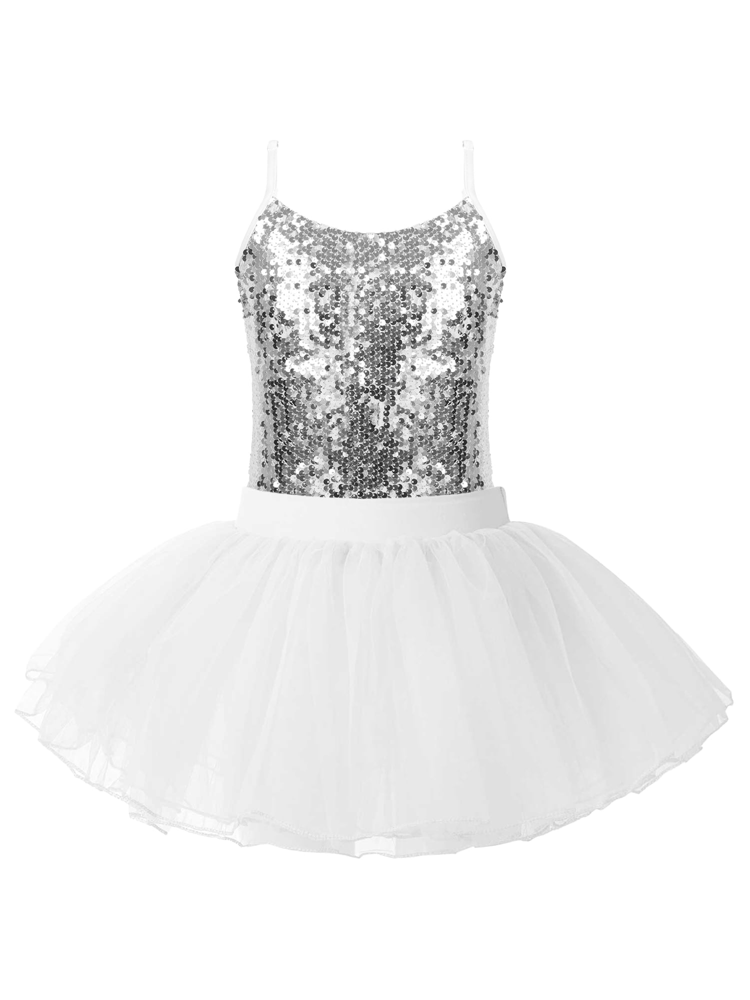 TiaoBug Girls Ballet Dance Tops with Mesh Layered Tutu Skirt Sequin ...