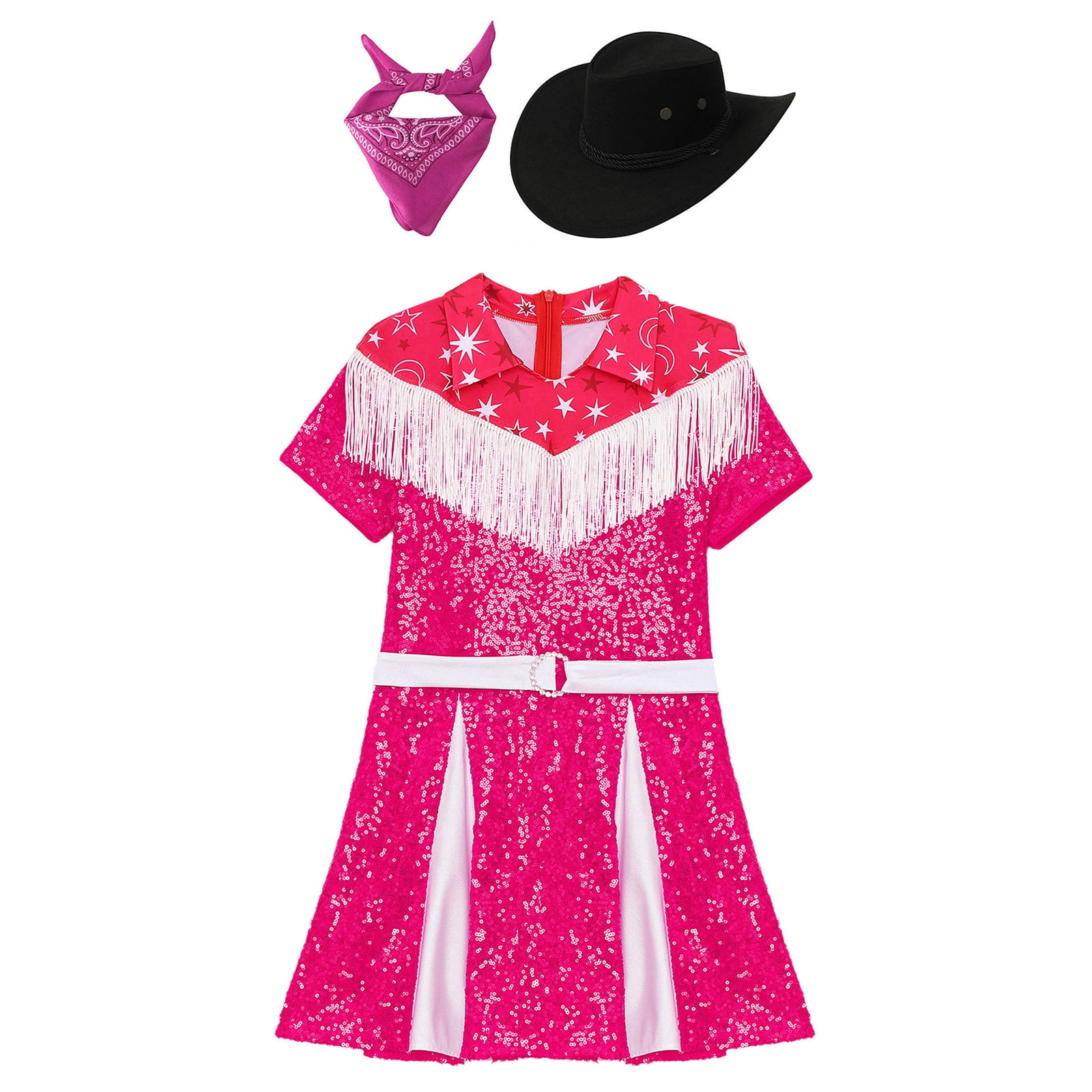 TiaoBug Girls Western Cowgirl Costume Halloween Party Outfits Sequins ...