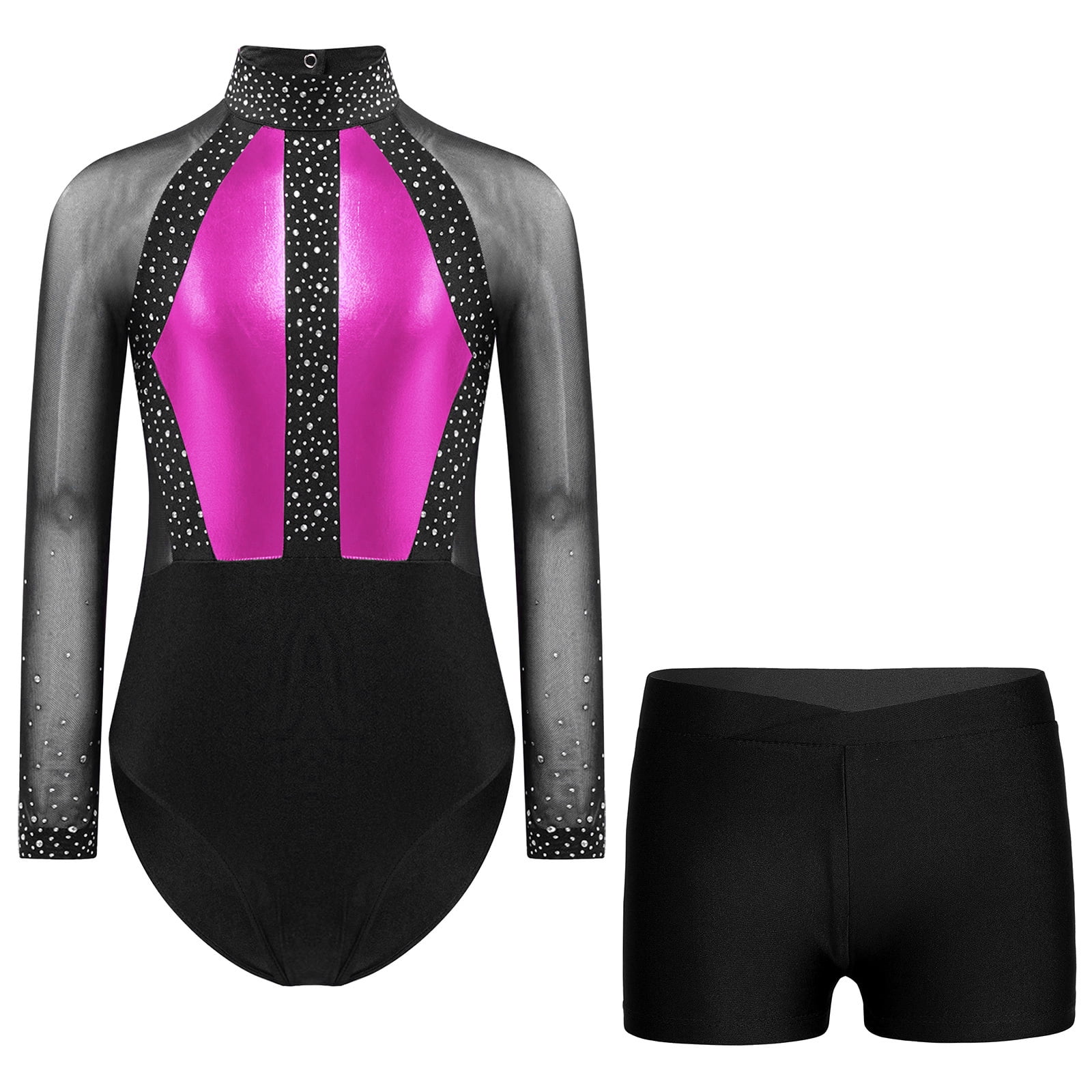 TiaoBug Gymnastics Leotards for Girls Long Sleeve Bodysuit with Shorts ...