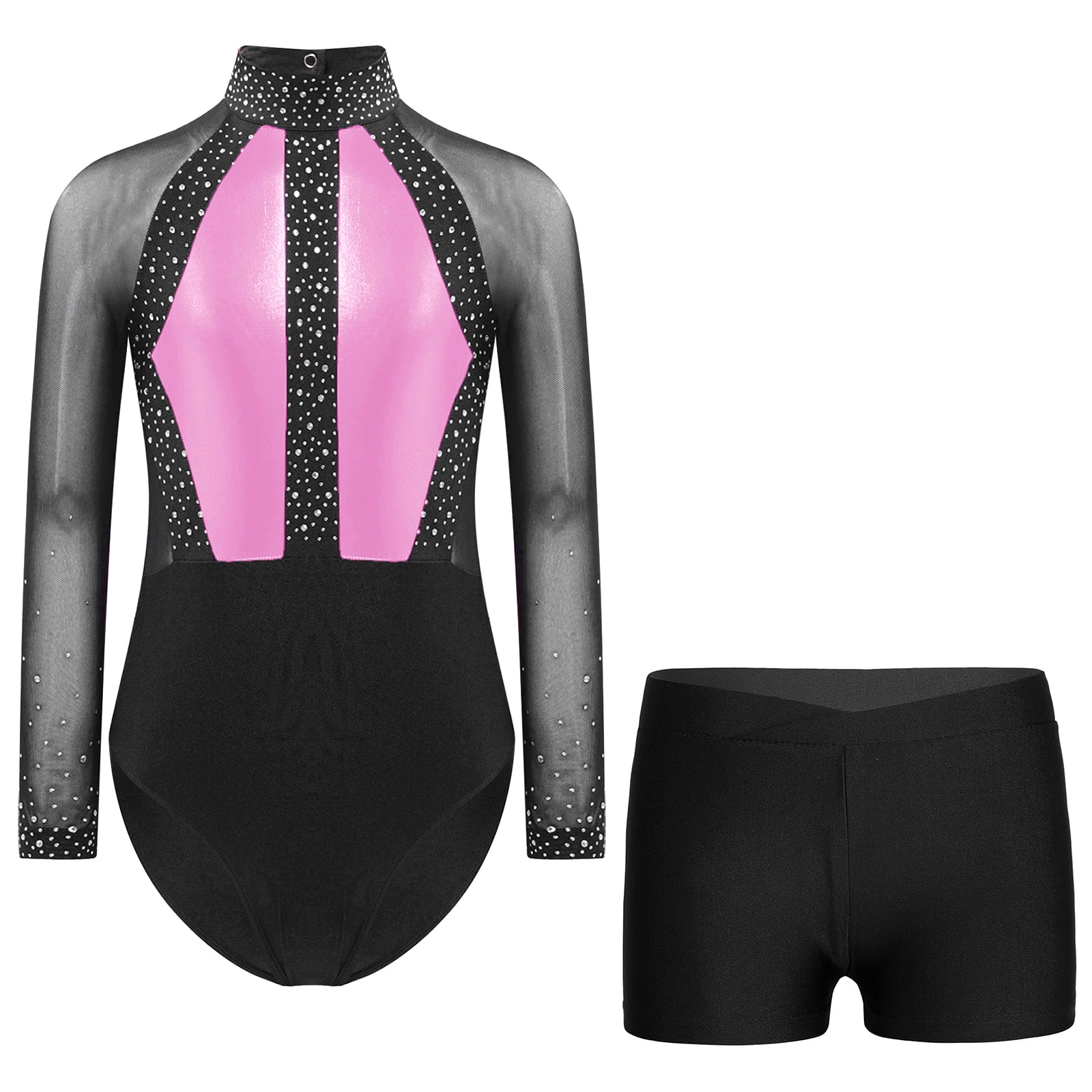 TiaoBug Gymnastics Leotards for Girls Long Sleeve Bodysuit with Shorts ...
