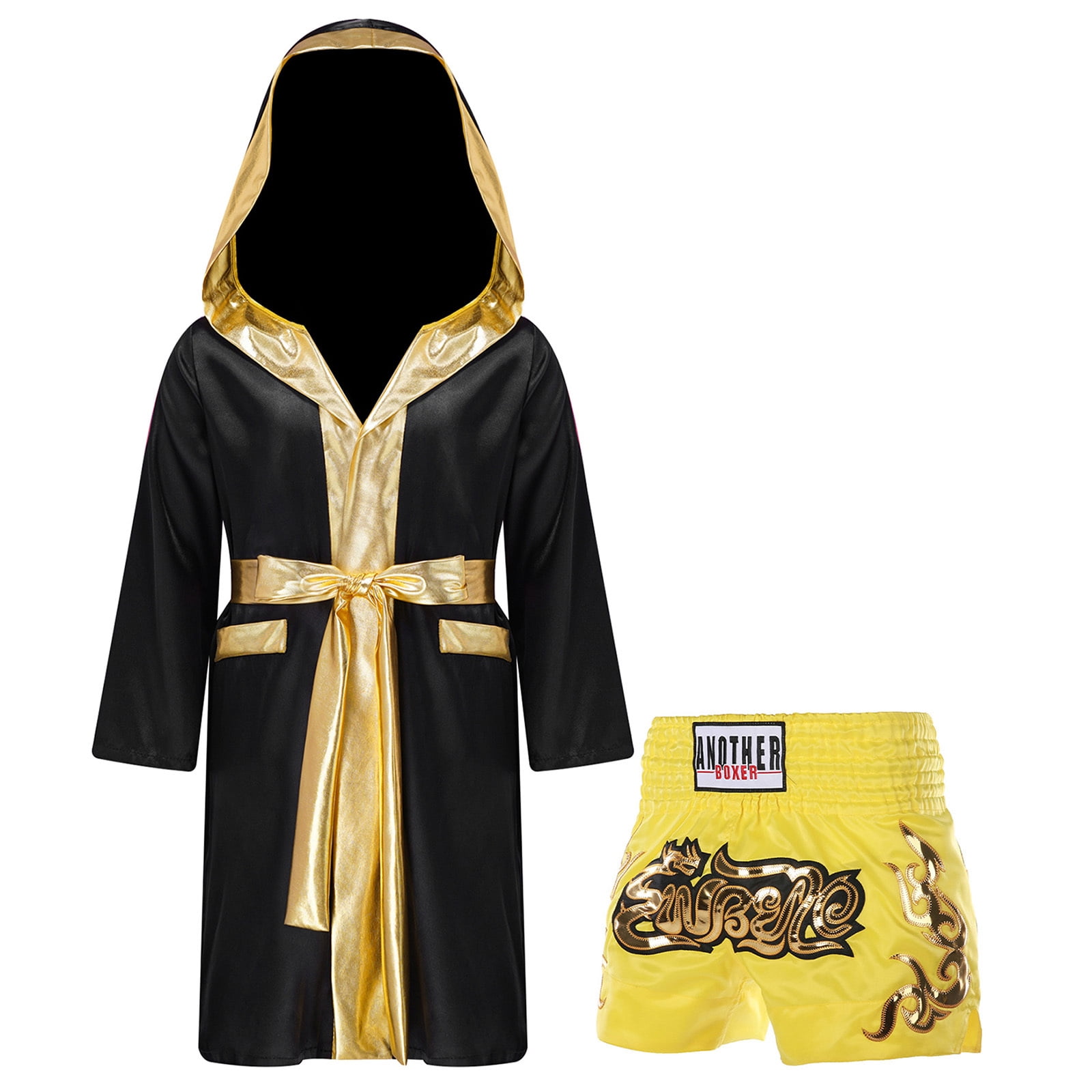 TiaoBug Kids Boxing Outfit Boys Long Sleeve Metallic Trim Hooded Cloak ...