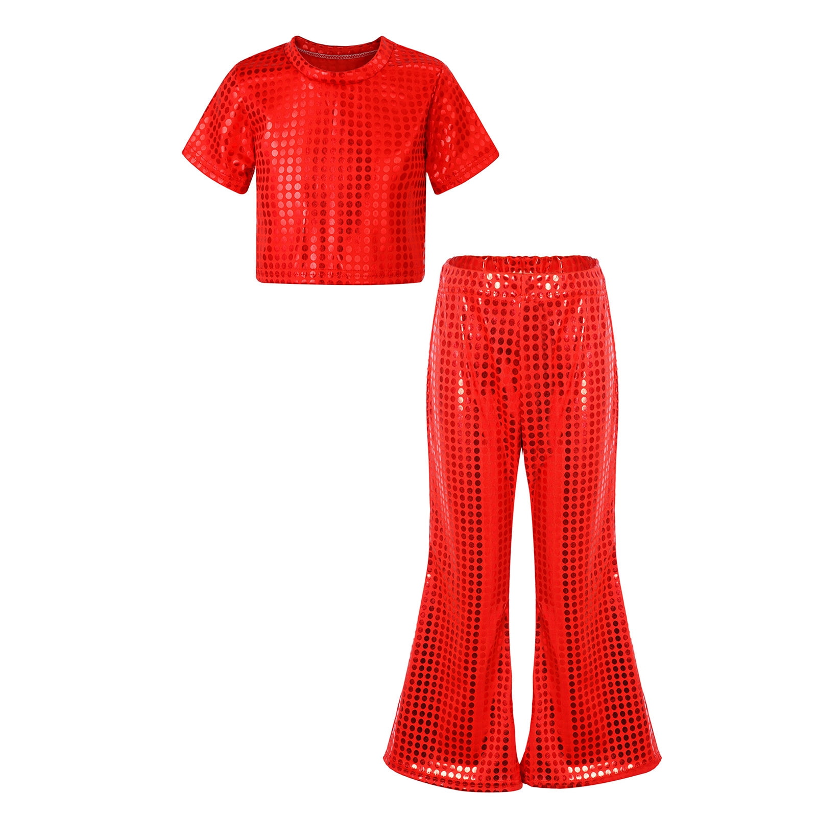 TiaoBug Kids Boys Girls Disco Hip Hop Jazz Dance Costume Sequins Crop ...