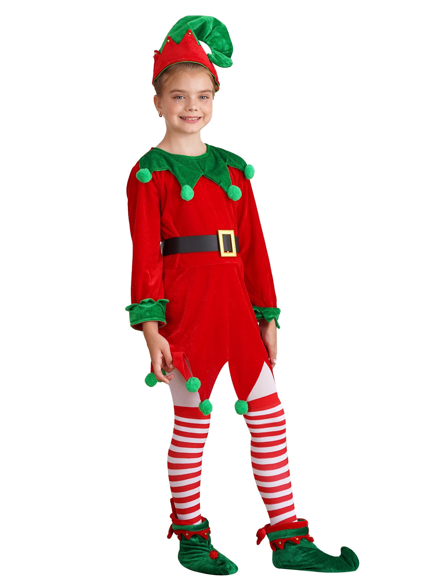 TiaoBug Kids Christmas Elf Costume Set Girls Boys Elf Fancy Dress Up ...