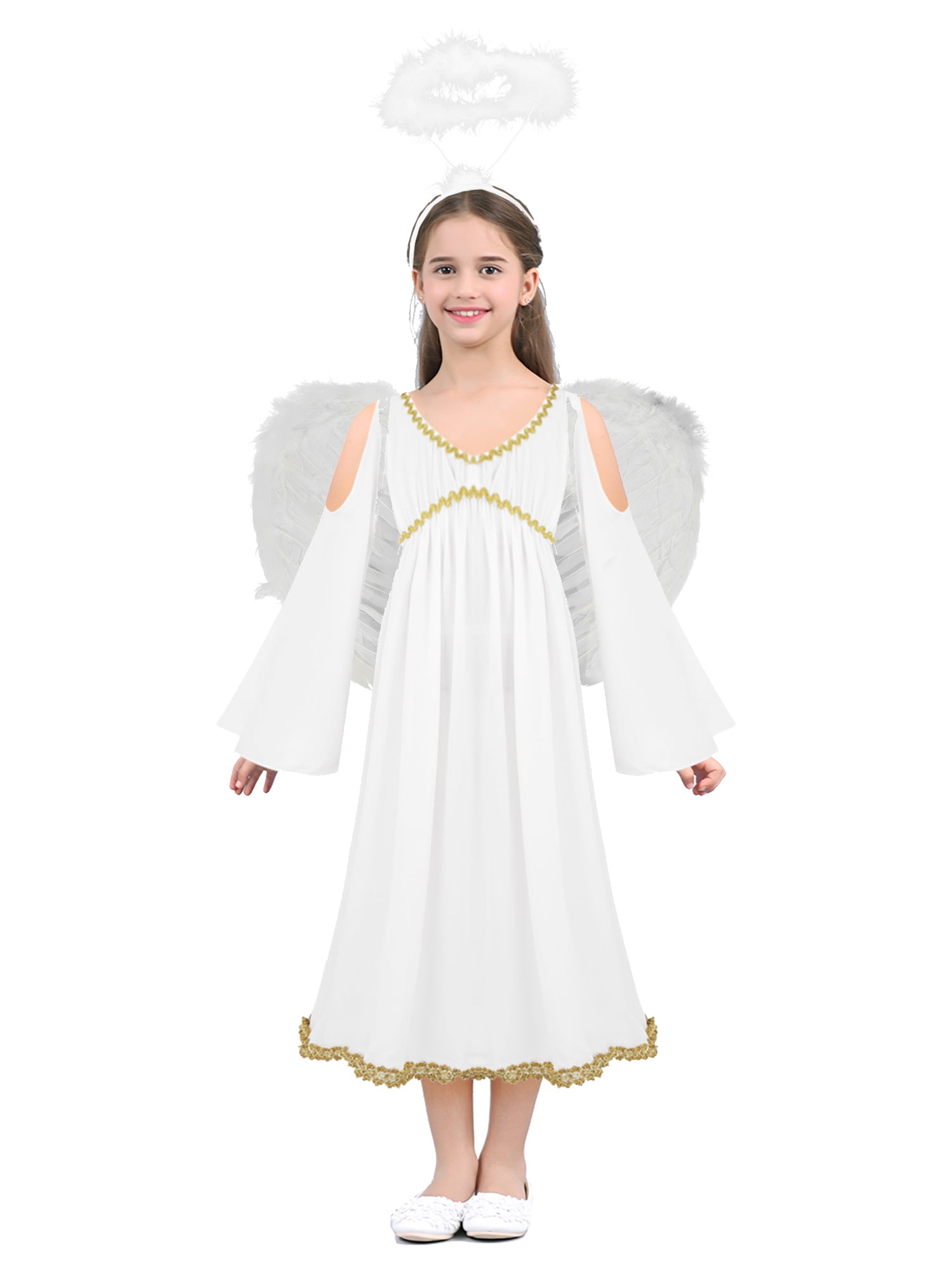 TiaoBug Kids Christmas White Angel Costume Girls Princess Fairy Maxi ...