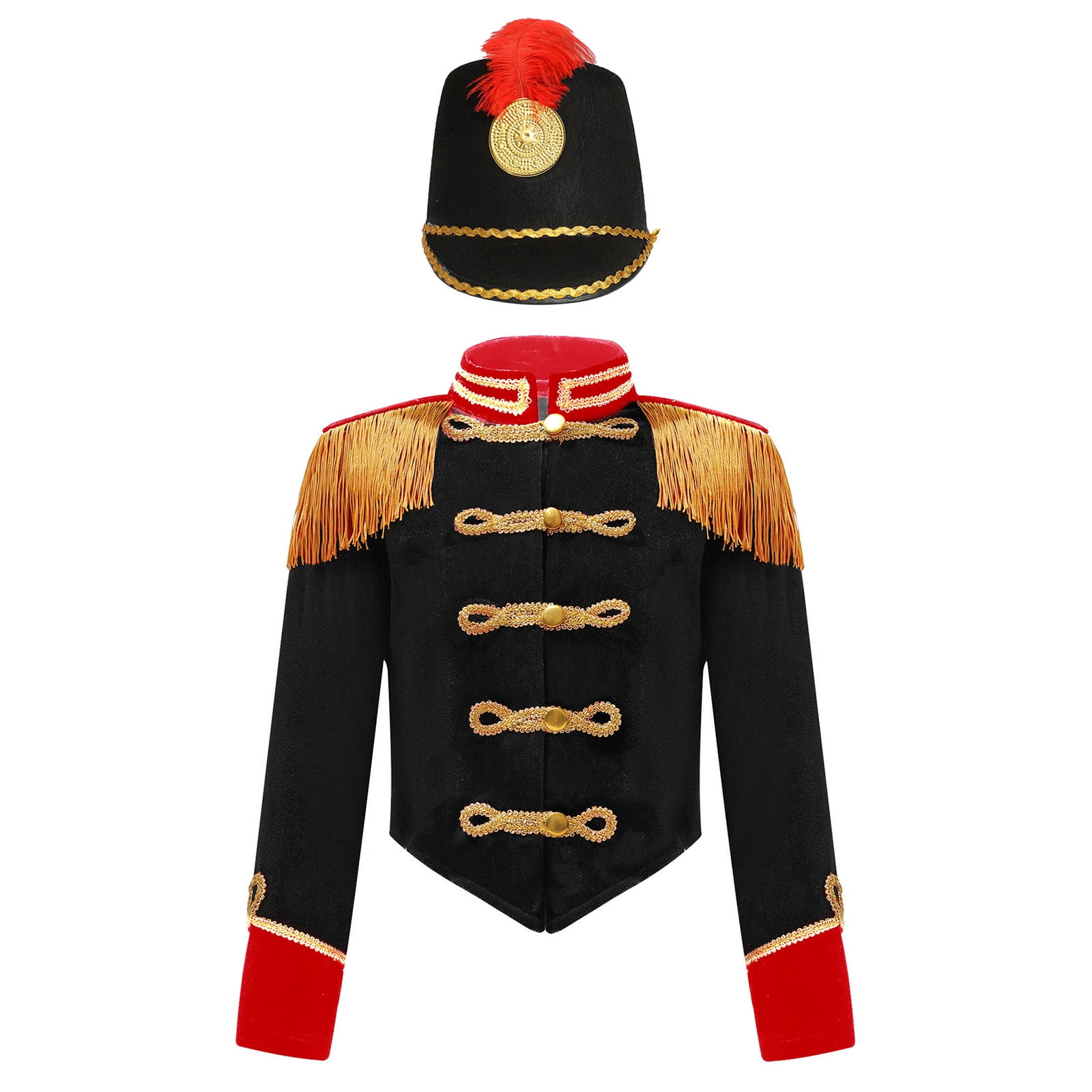 TiaoBug Kids Circus Ringmaster Performance Outfits Fringe Epaulet Jacket with Majorette Drummer ...