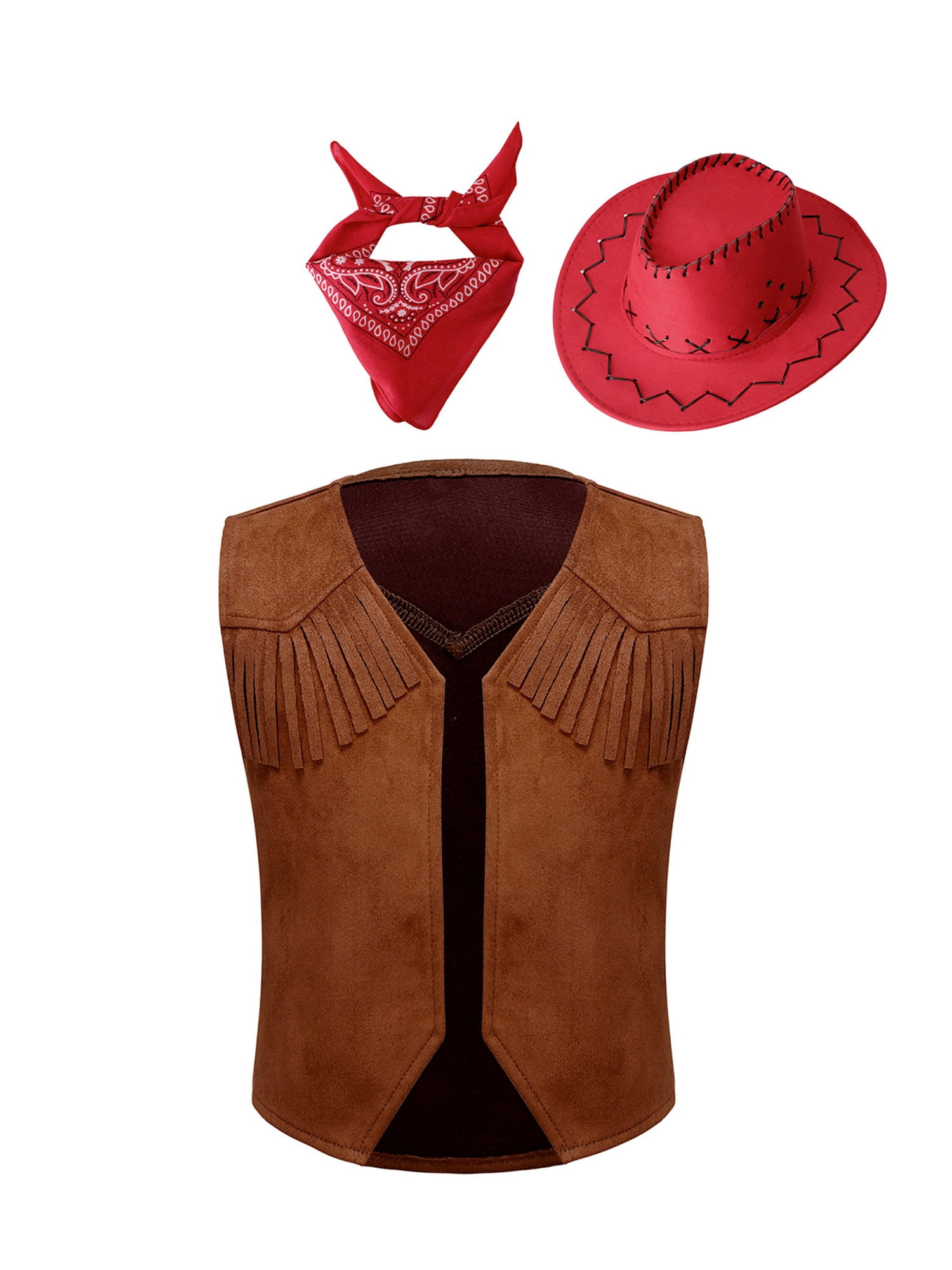 TiaoBug Kids Cowboy Costumes Cowgirls Hat Vest with Bandanna Set for ...