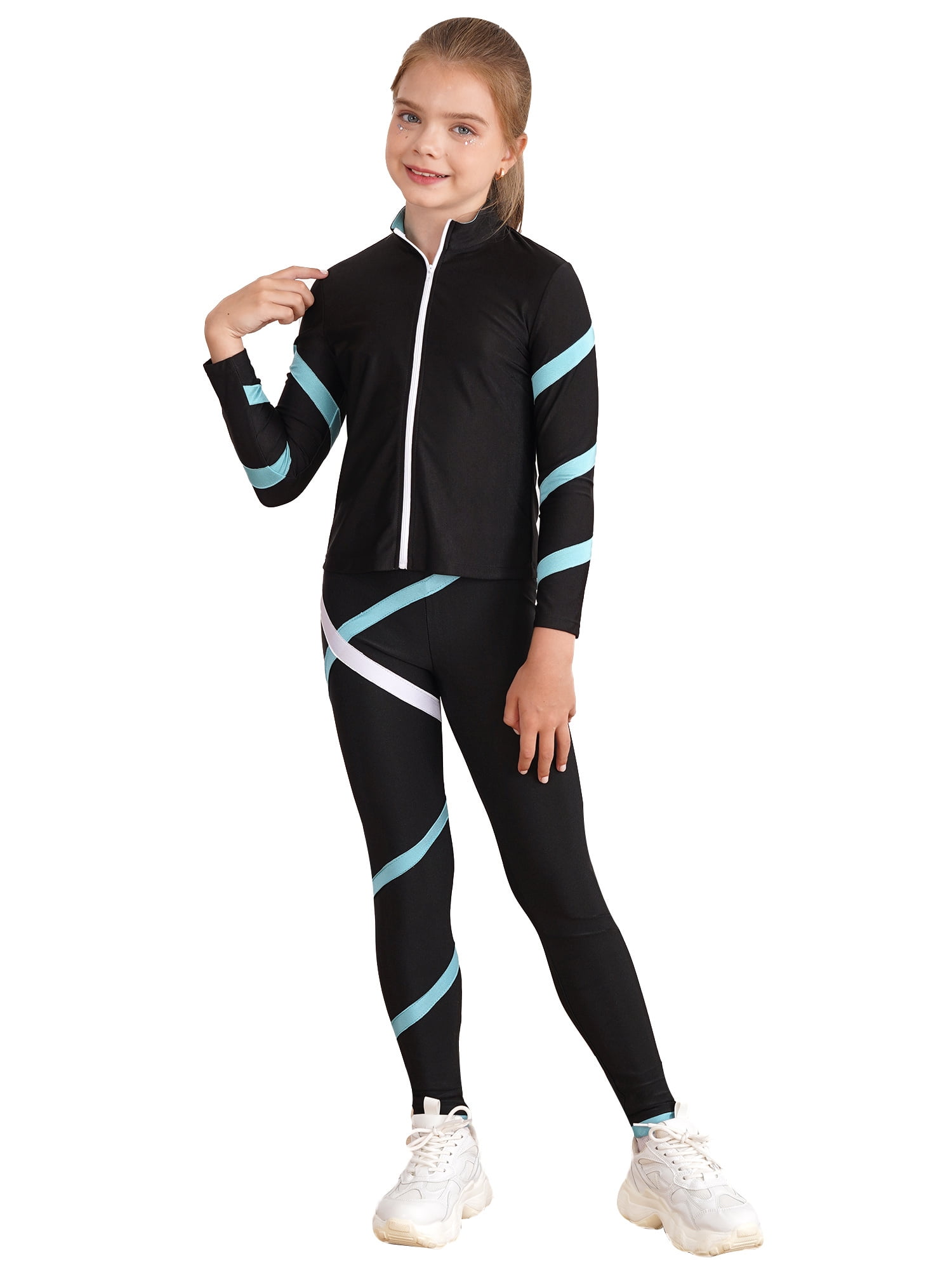 TiaoBug Kids Gilrls Sports Suit Long Sleeve Jacket And Leggings Ice ...