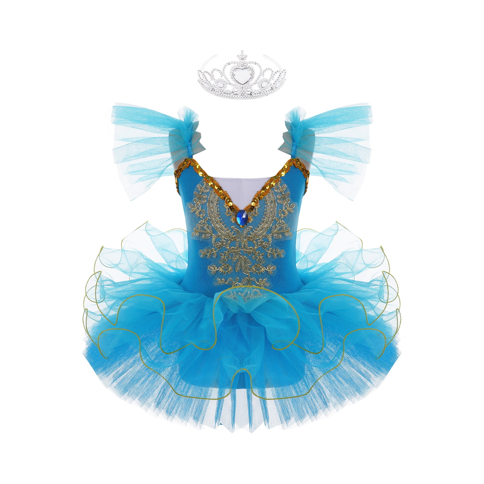 TiaoBug Kids Girl Ruffle Flying Sleeve Ballet Tutu Dress Ballerina ...