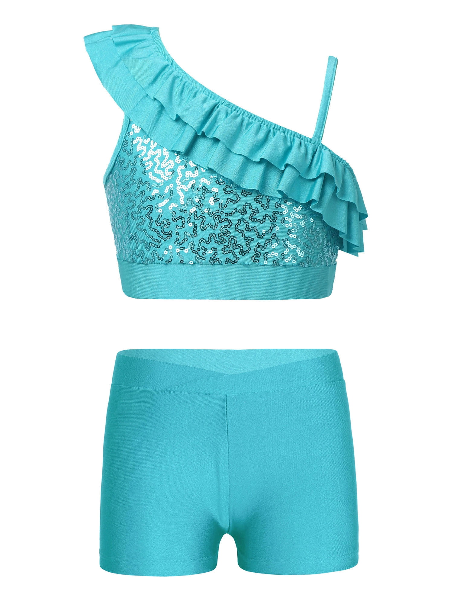 TiaoBug Kids Girls 2 Piece Gymnastics Dance Leotards Outfits Ruffle ...