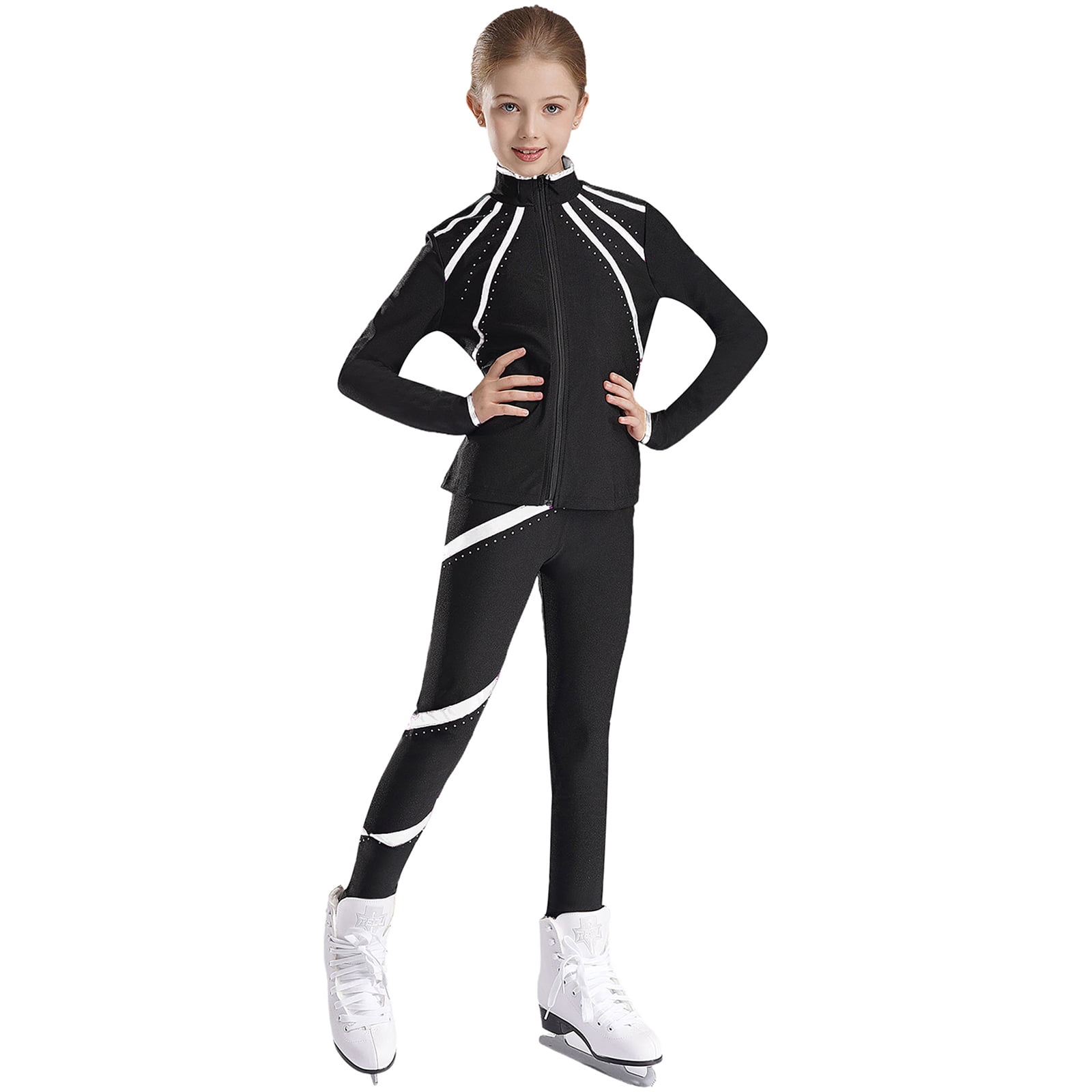 TiaoBug Kids Girls 2 Pieces Sport Outfits Long Sleeve Gymnastics Zipper ...