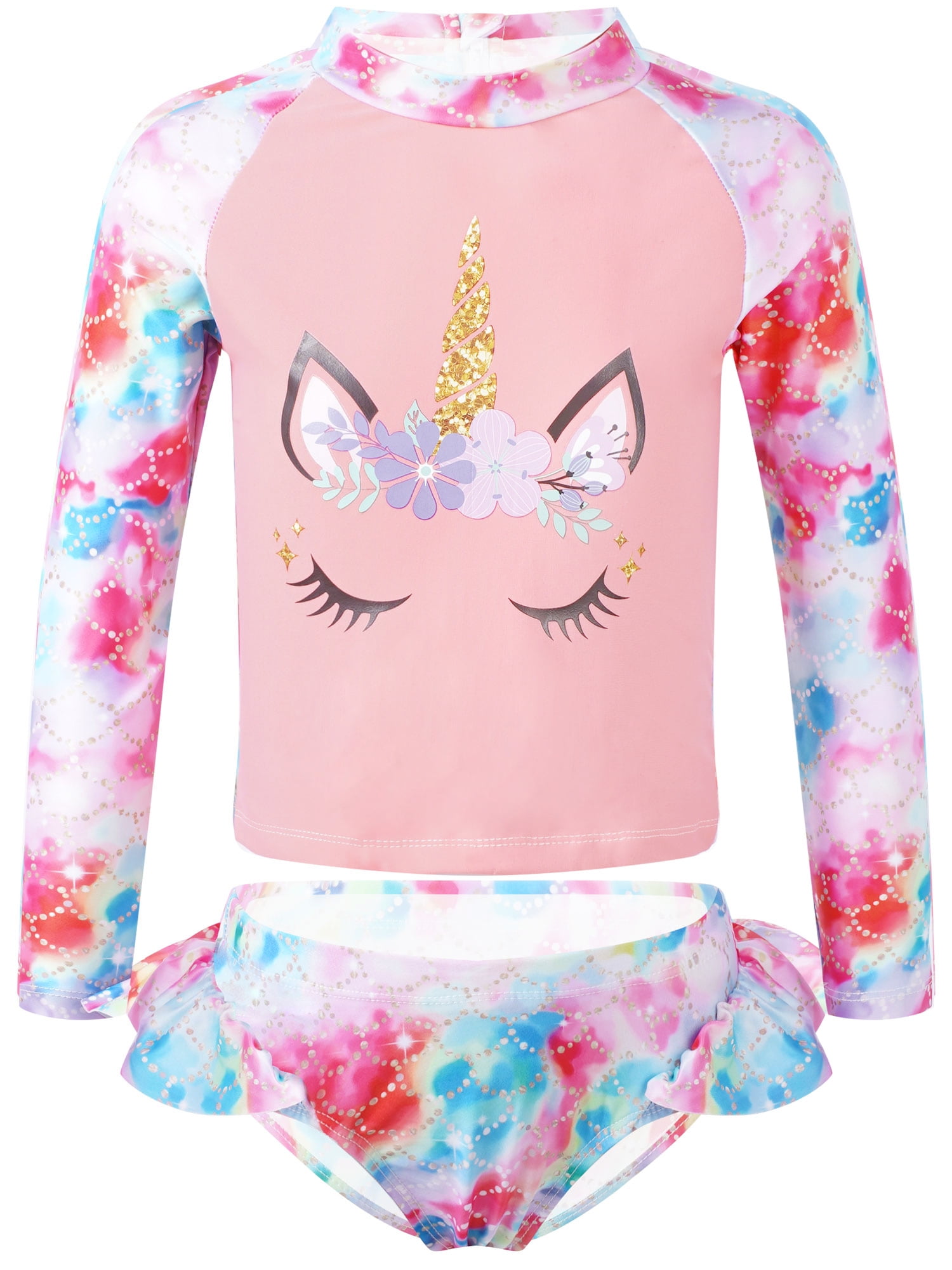TiaoBug Kids Girls 2Pcs Fish Scales Rash Guard Swimsuit Long Sleeves ...