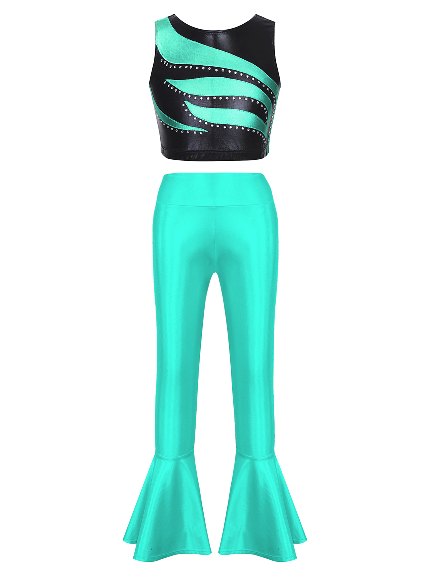 TiaoBug Kids Girls 2Pcs Hip Hop Jazz Street Dance Costume Metallic Crop ...