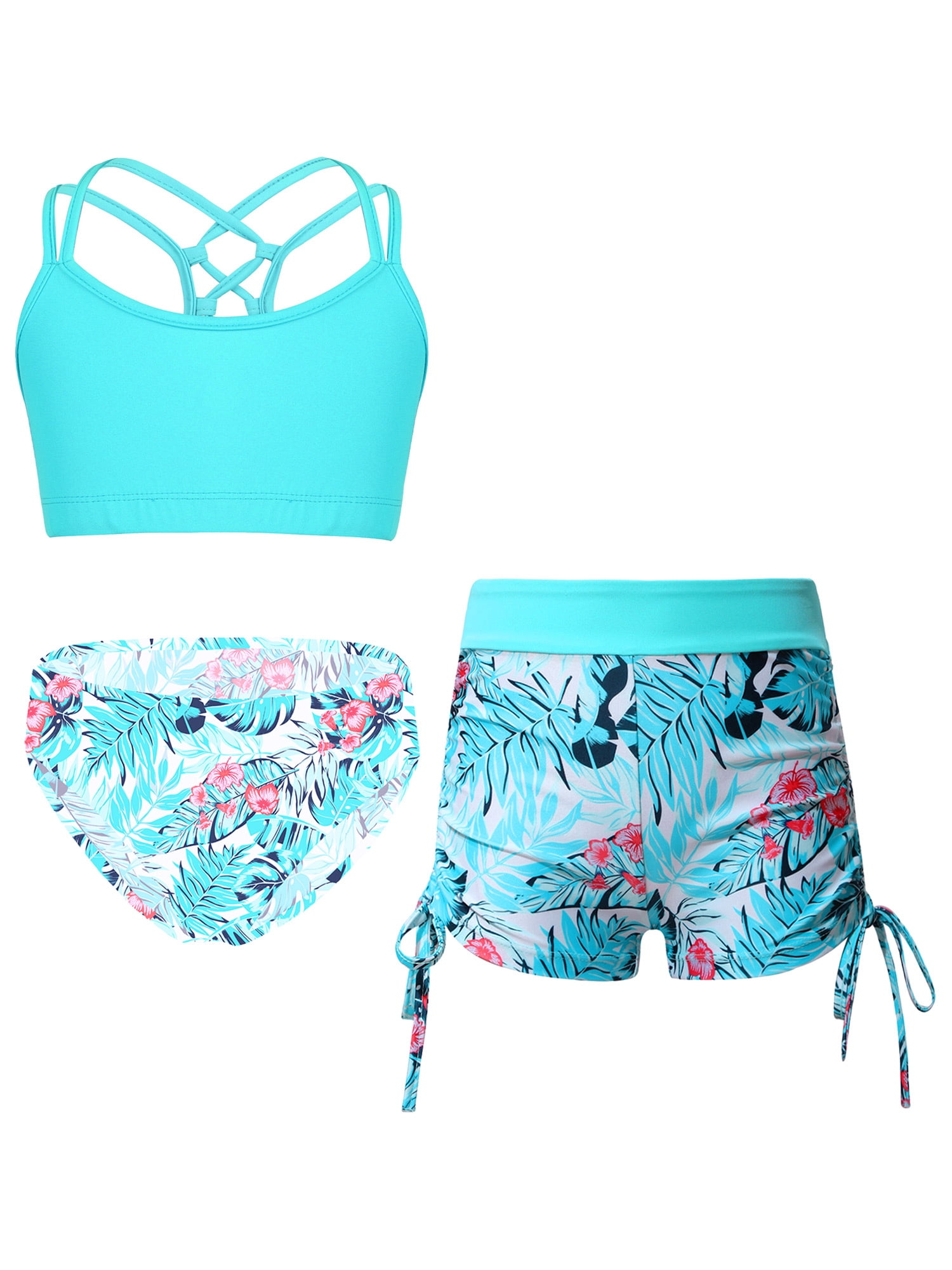 TiaoBug Kids Girls 3 Piece Bathing Suit Sleeveless Crop Top Briefs with ...